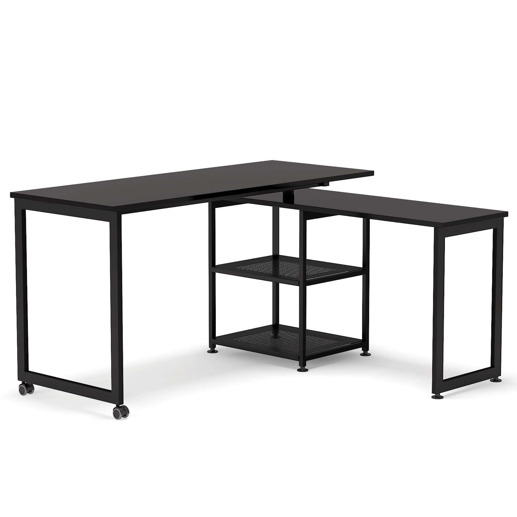 Tribesigns Reversible L-Shaped Desk with Storage Shelves, 360° Free Rotating Corner Computer Desk 55 inch Large Modern Office Desk Study Writing Table Workstation for Home Office (Black)
