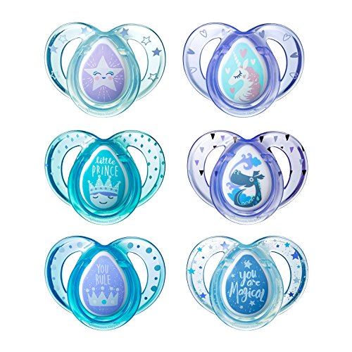 Tommee Tippee Every Day Pacifiers, Symmetrical Design, BPA-Free Silicone Binkies, 6-18m, 2-Count, Colors and Designs Vary