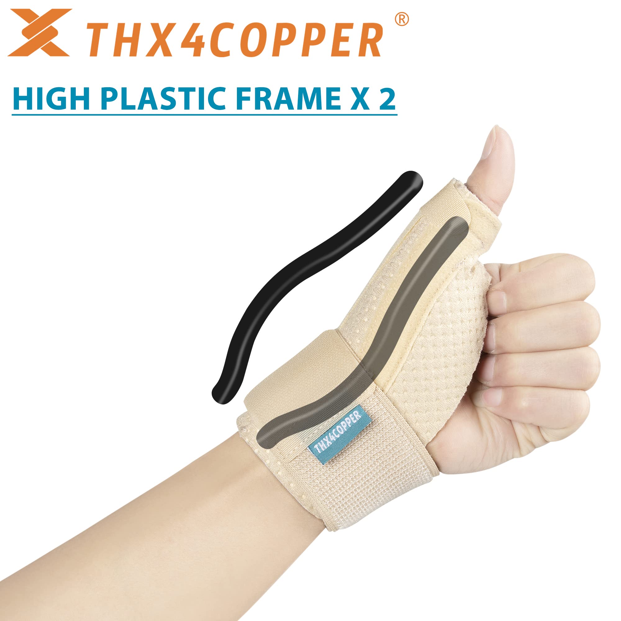 THX4COPPER Thumb & Wrist Stabilizer Splint for Blackberry Thumb,Thumb Pain Relief for Arthritis,Sprained,Tendonitis,Carpal Tunnel,Breathable&Stable,S-M(Beige)