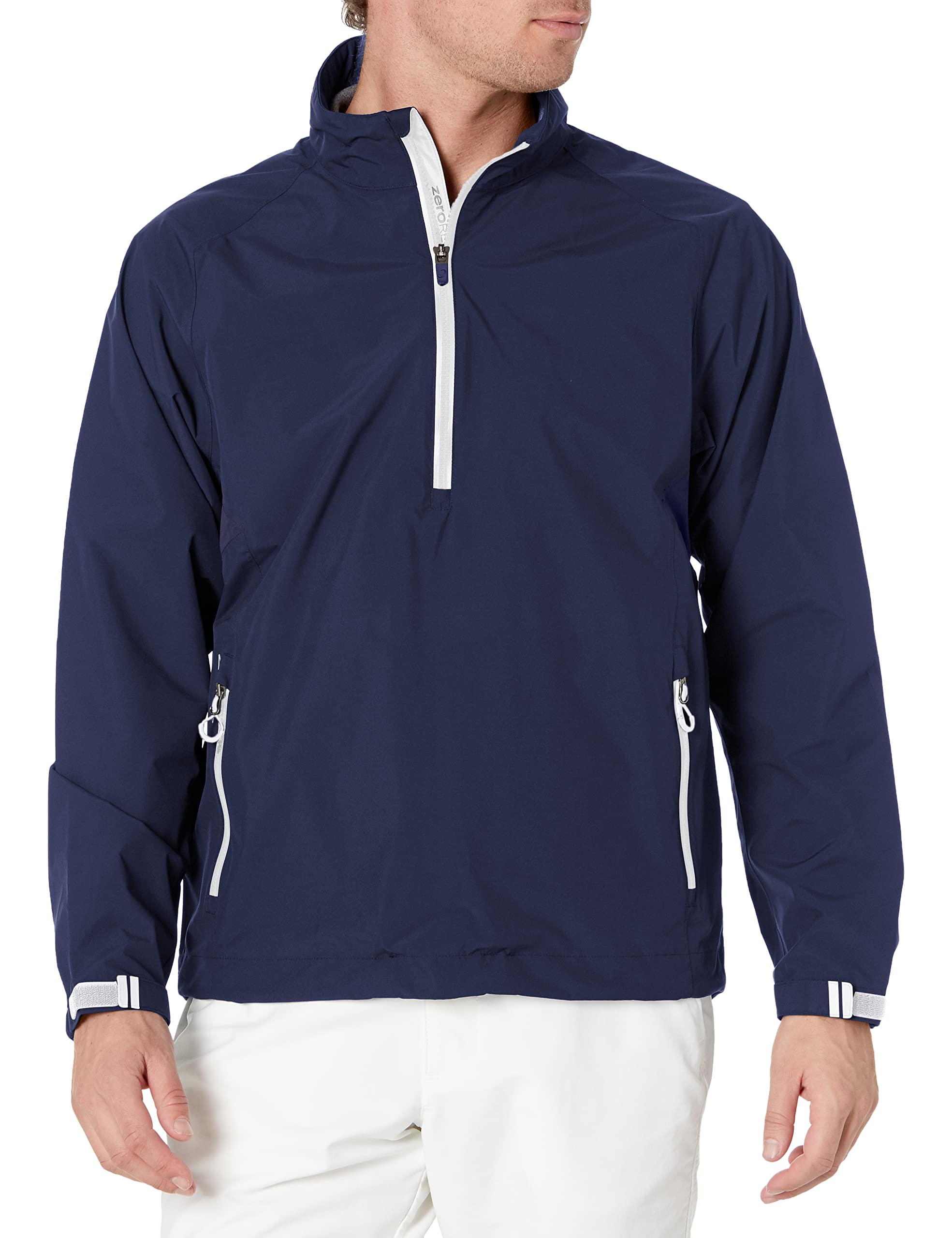 Zero Restriction Men's Power Torque 1/4 Zip Rain Jacket, Navy/Metallic Silver, Medium