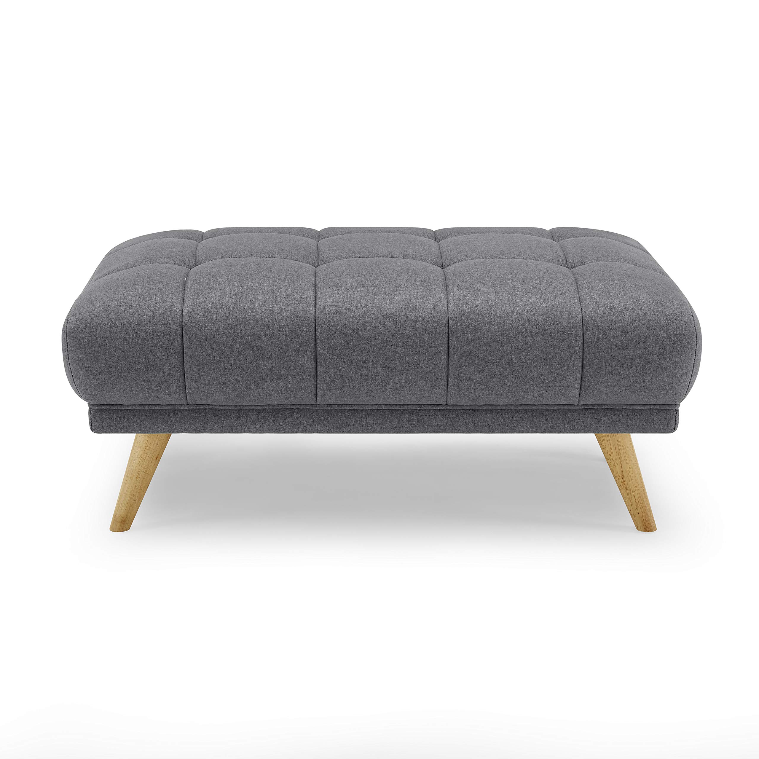 Volans Tufted Ottoman Large, Mid Century Modern Rustic Microfiber Fabric Uphstered Low Rectangle Leisure Couch Ottoman Table with Wood Legs for Living Room/Bed Room/Dorm/Home/Office(Pure Grey)