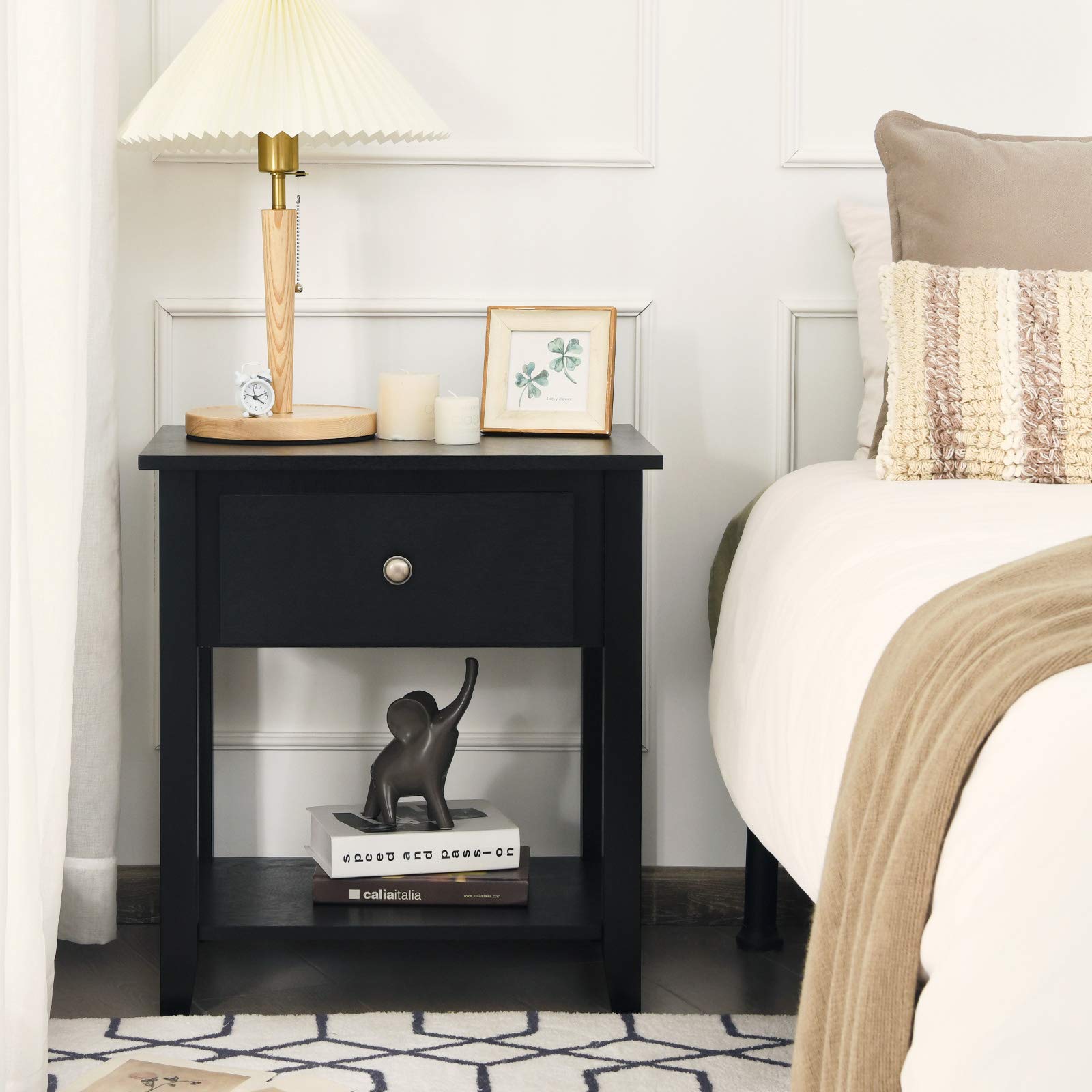 Tangkula End Table with Drawer, Nightstand w/Drawer and Storage Shelf, Beside Sofa Table for Home Bedroom Living Room, Chest Sofa Side Bedside Storage End Table, Accent Table with Open Shelf