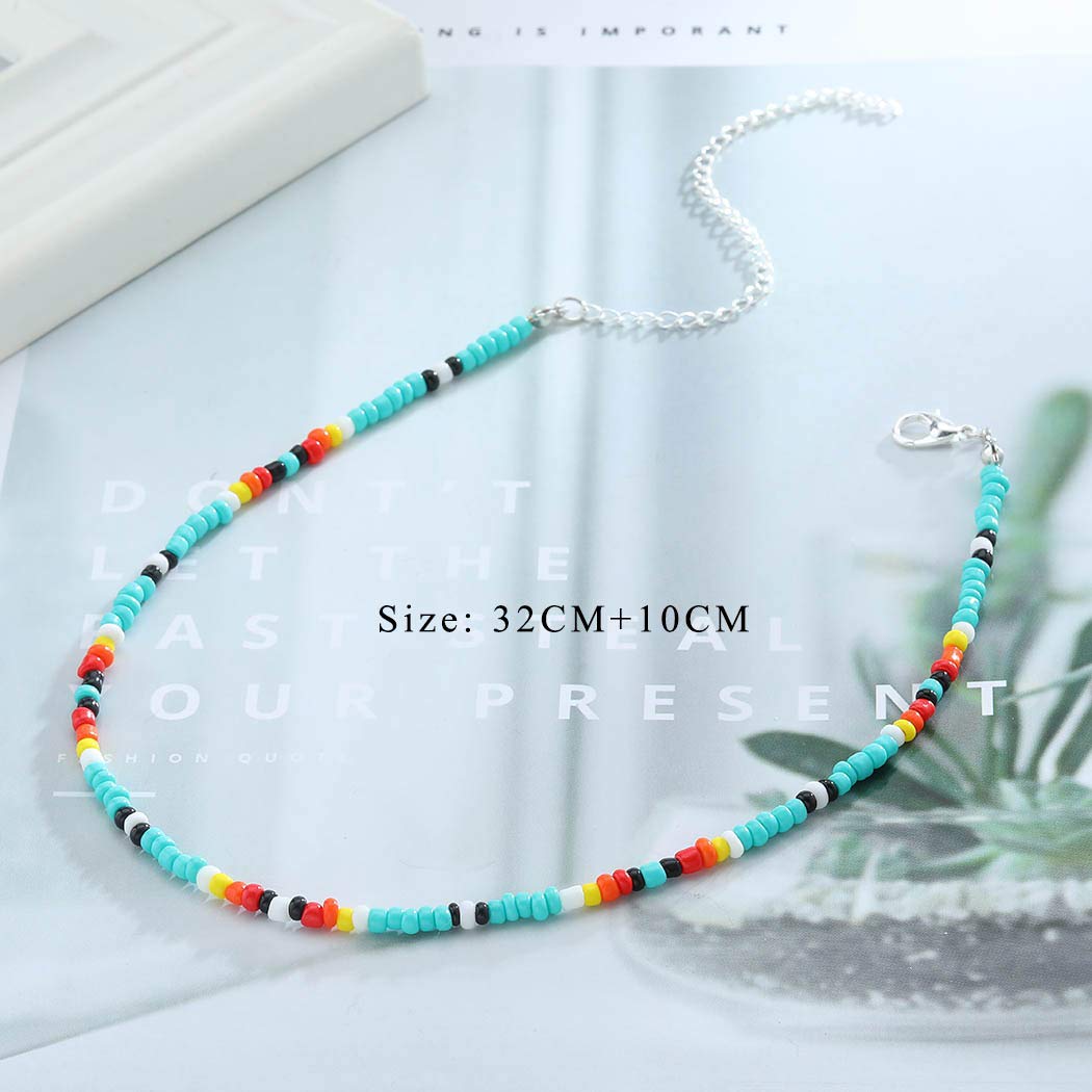 Yalice Boho Choker Necklace Chain Rainbow Seed Bead Necklaces Beach Beaded Choker Jewelry for Women (Colorful)