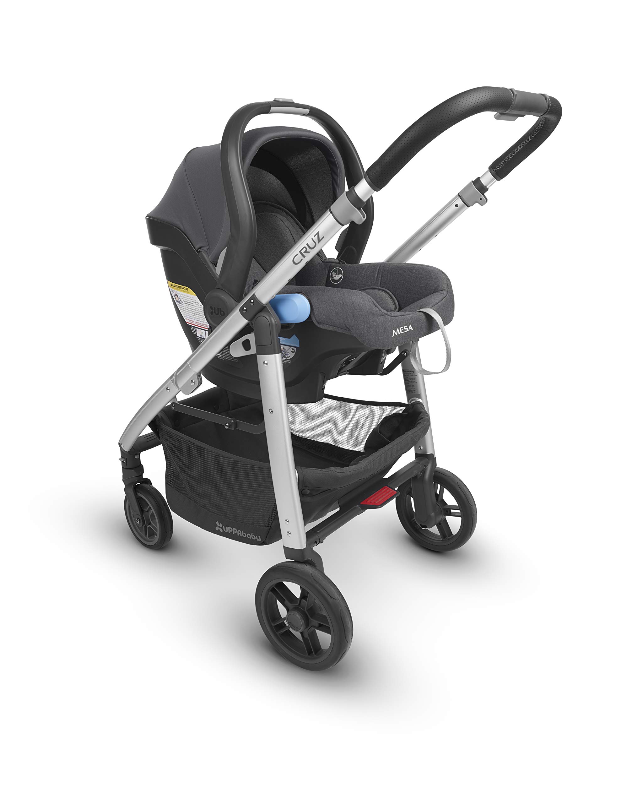 UPPAbaby Cruz V2 Stroller - Finn (Deep Sea/Silver/Chestnut Leather) + Mesa Infant Car Seat - Jake (Black)