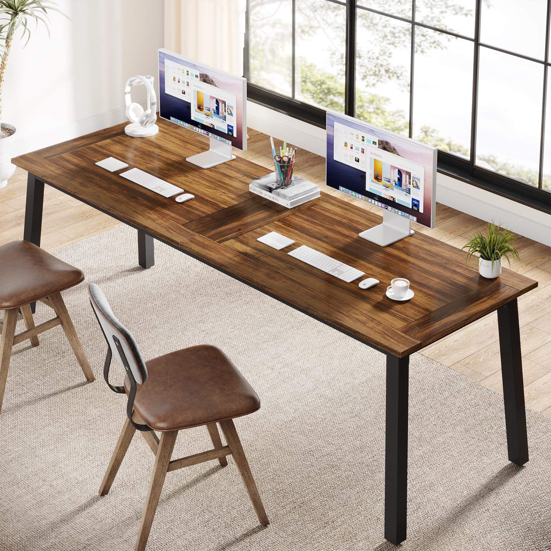 Tribesigns Two Person Desk, 78.7-Inch Extra Long Office Computer Desk for Two People, Double Long Desk Workstation for Home Office, Rustic Brown