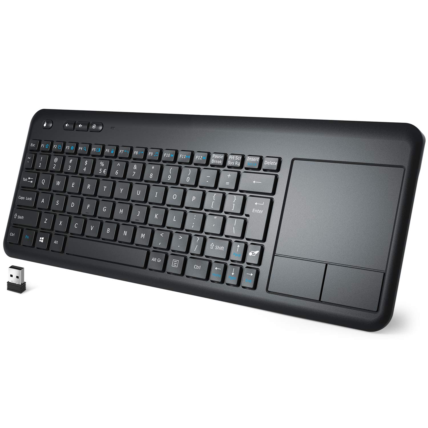 Wireless Keyboard with Touchpad, WisFox 2.4G Slim Ergonomic Wireless Keyboard with Easy Media Control and Built-in Touch Pad for PC Laptop Windows Google Smart TV HTPC Android
