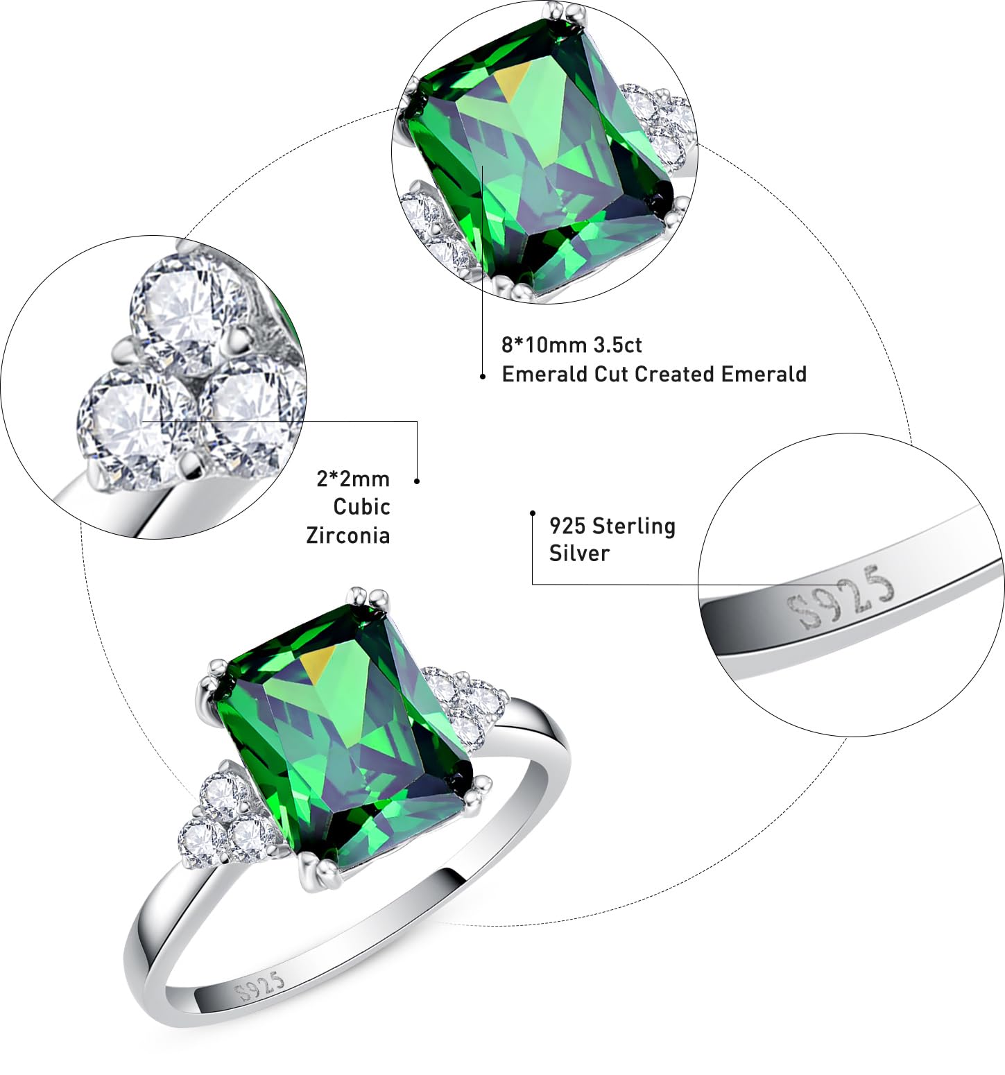 Yaresul 3.5ct Women's Green Emerald Ring for Women 925 Sterling Silver Emerald Engagement Ring for Women May Birthstone Rings Paved Cubic Zirconia Wedding Rings Size 8