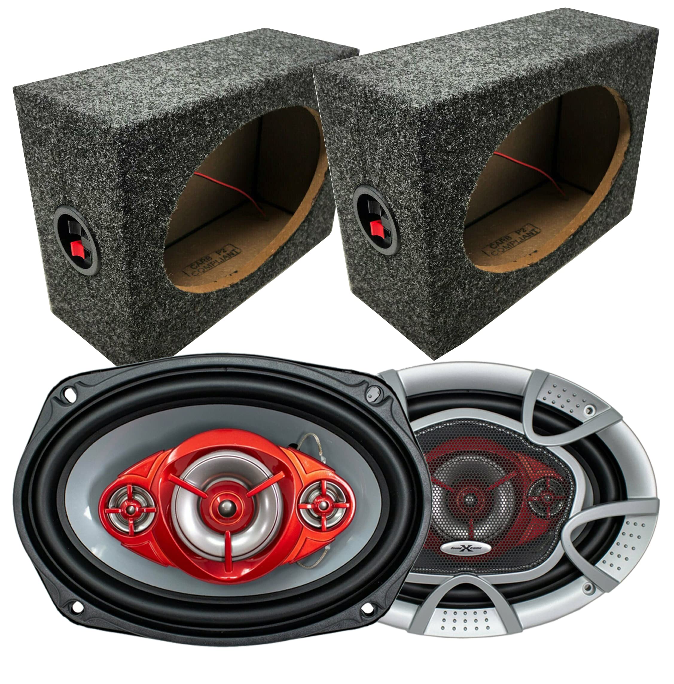 SoundXtreme 6x9 4-Way 520W Car Stereo Speaker w/ 2X Audiotek 6x9 Car Truck Van Speaker Box