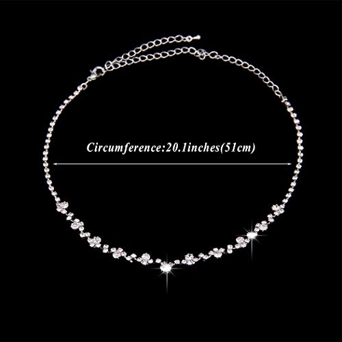 Yean Bride Silver Bridal Necklace Earrings Set Crystal Wedding Jewelry Set Rhinestone Choker Necklace for Women (A-Silver)