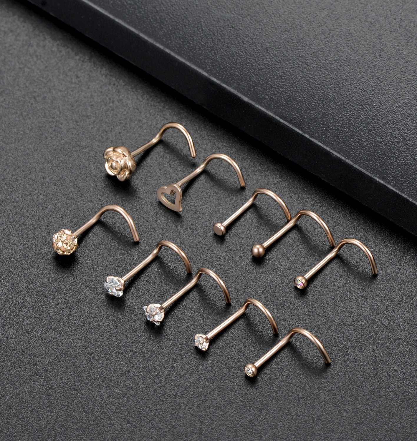 Tornito 20G 20Pcs Stainless Steel Nose Screw Studs Rings CZ Nose Ring Labret Nose Piercing Jewelry for Men Women (A1:20Pcs)