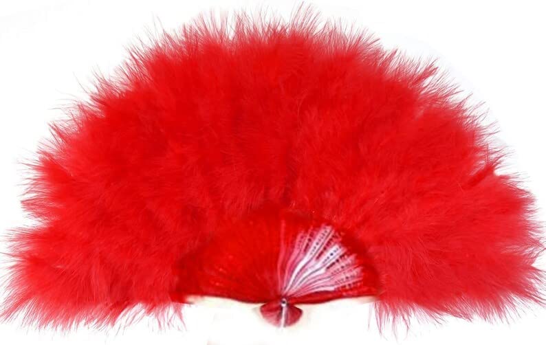 SACASUSA Red Feather Hand Folding Fan for Dance Decoration Halloween Costume 20x11.5 inch