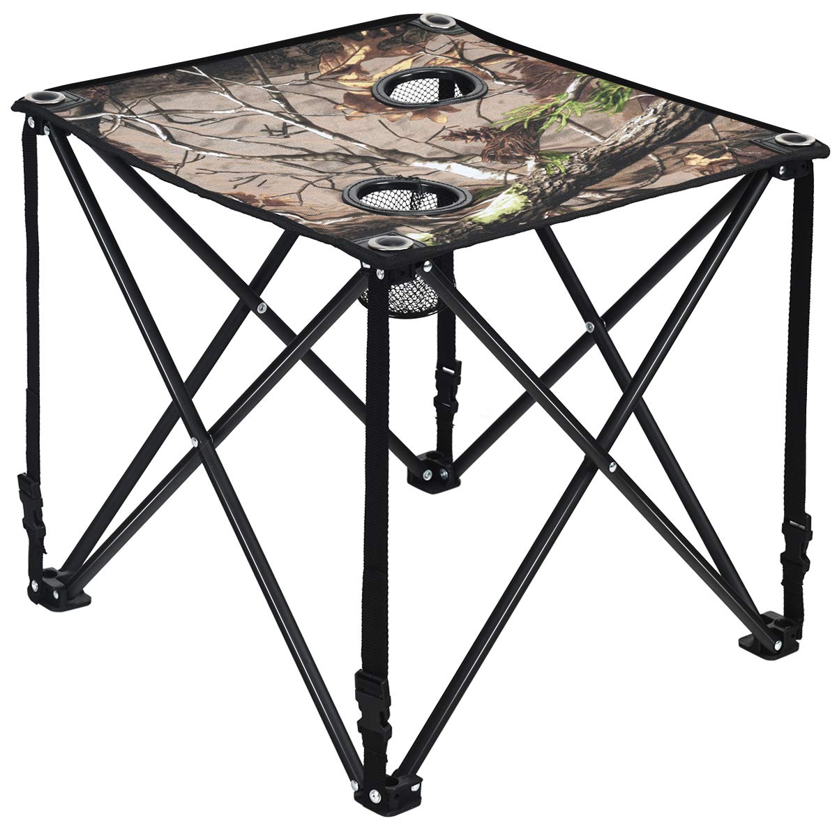 Tangkula Portable Camping Table, Lightweight Folding Camp Table with 2 Cup Holders and Carrying Bag for Outdoor Camping Hiking Picnic Hunting
