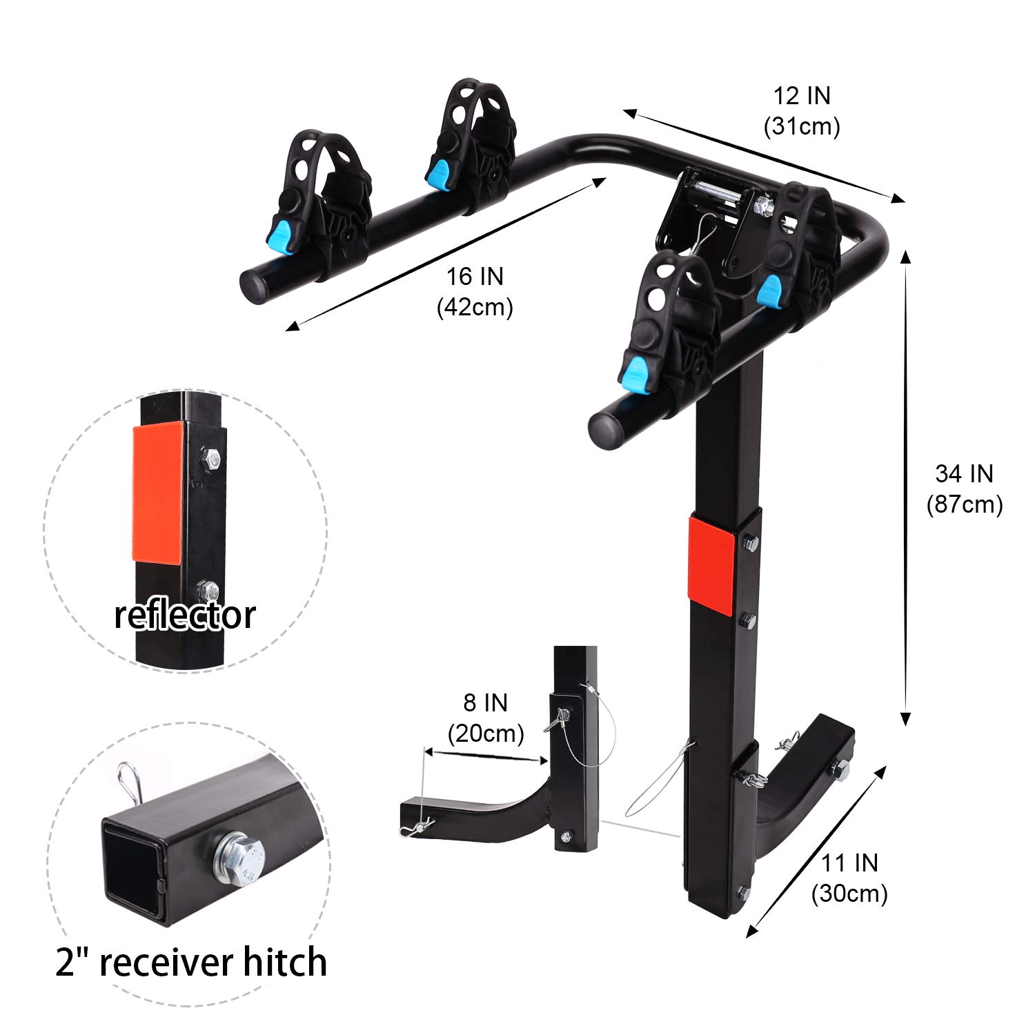 XCAR 2-Bike Universal Hitch Mounted Bike Carrier Rack for Car Trailer with 2" Receiver
