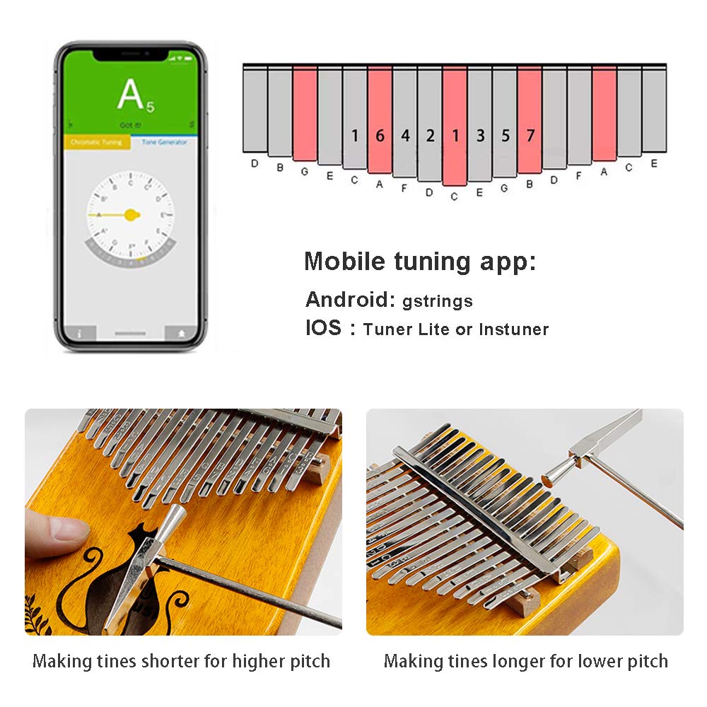 Thumb Piano Kalimba 17 Key with Study Instruction and Tune Hammer Portable Musical Instruments Gifts for Adult Kids and Beginners (Double cat)