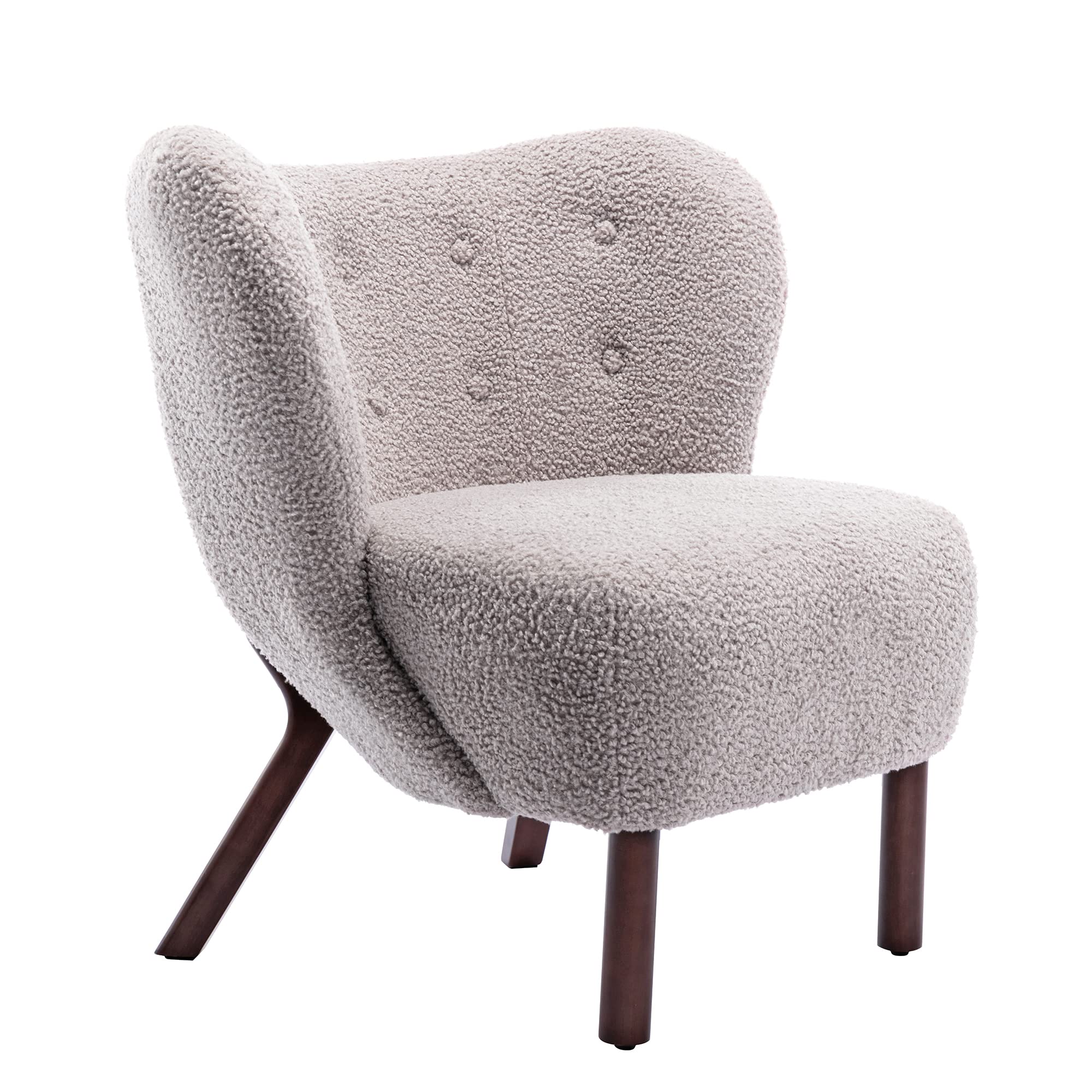 ViolaDresses Modern Accent Chair Lambskin Sherpa Wingback Tufted Side Chair with Solid Wood Legs for Living Room Bedroom,Warm Grey