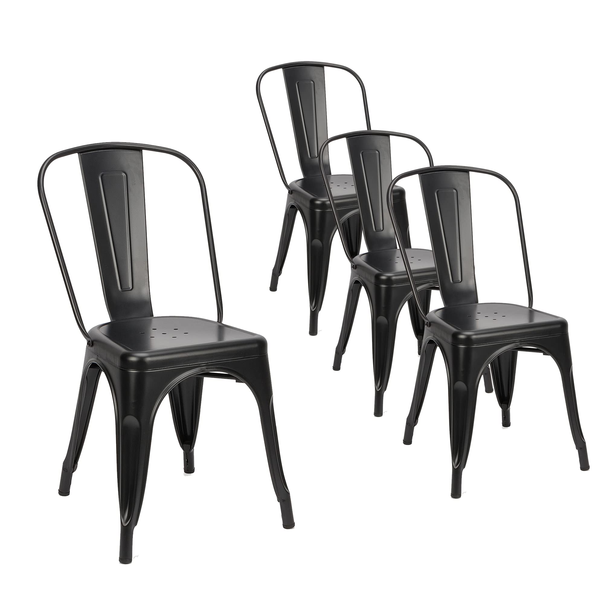 SANSHREUNI Dining Chairs Set of 4 Vintage Industrial Style Stacking Patio Kitchen Garden Metal Chairs Set of 4 for Indoor and Outdoor Use, Black