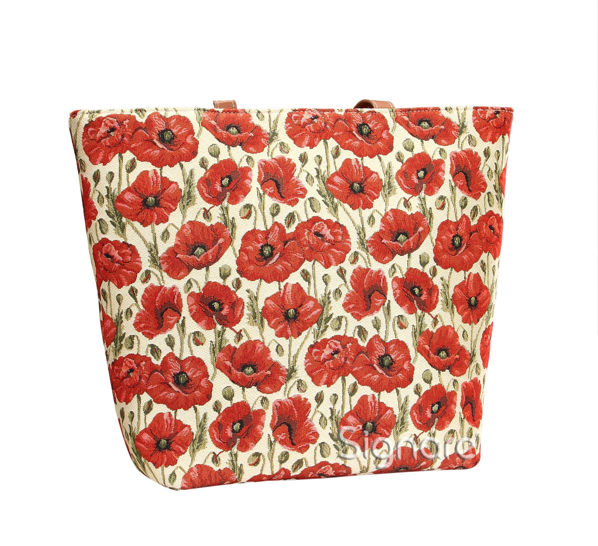 Signare Tapestry Shoulder Bag Tote Bag for Women with Poppy Flower Design (SHOU-POP)