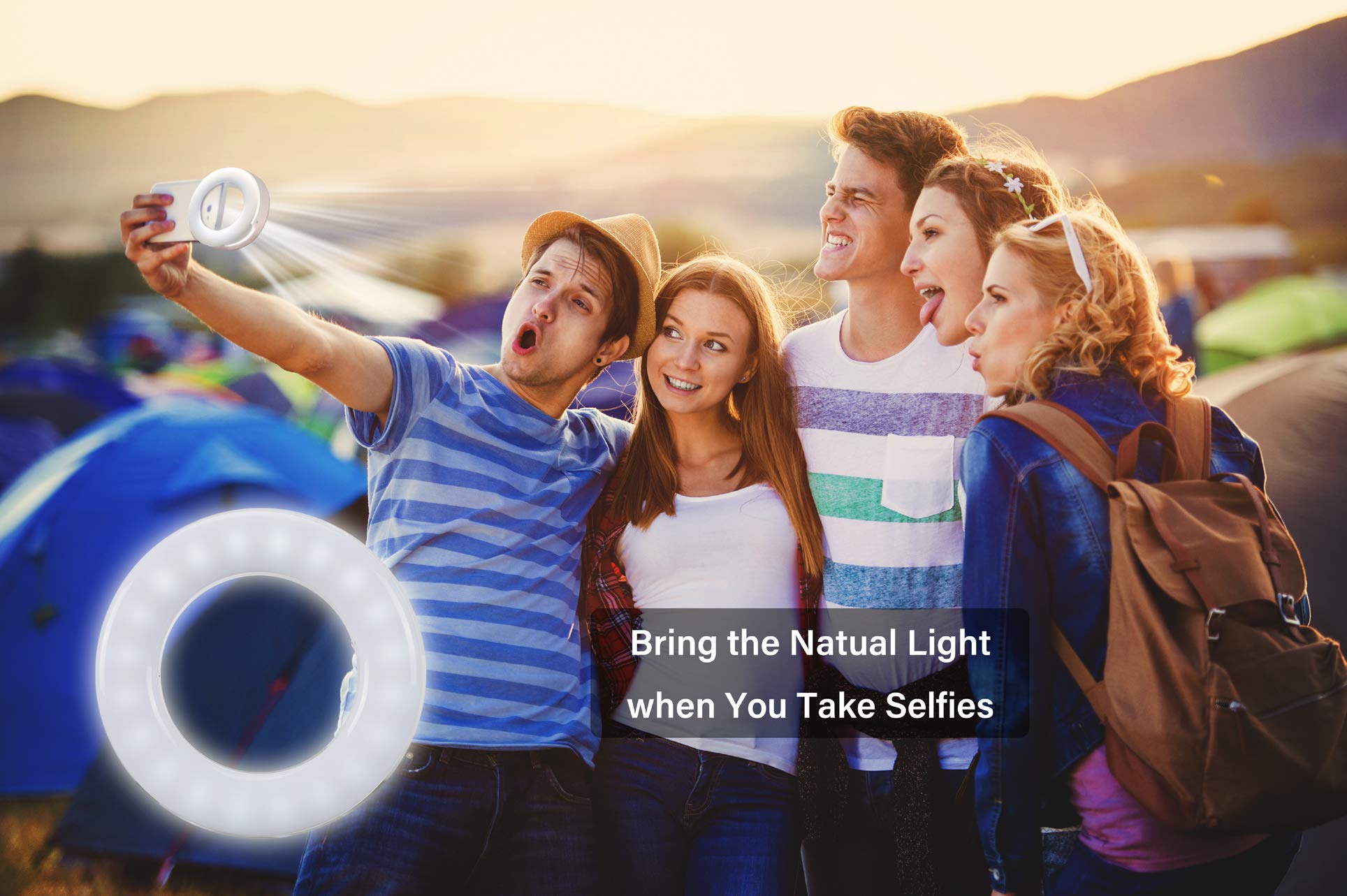 Selfie Ring Light, Oternal Selfie Light Rechargeable Portable Clip-on Selfie Fill Ring Light for iPhone Android Smart Phone Photography, Camera Video, Girl Makes up (White)
