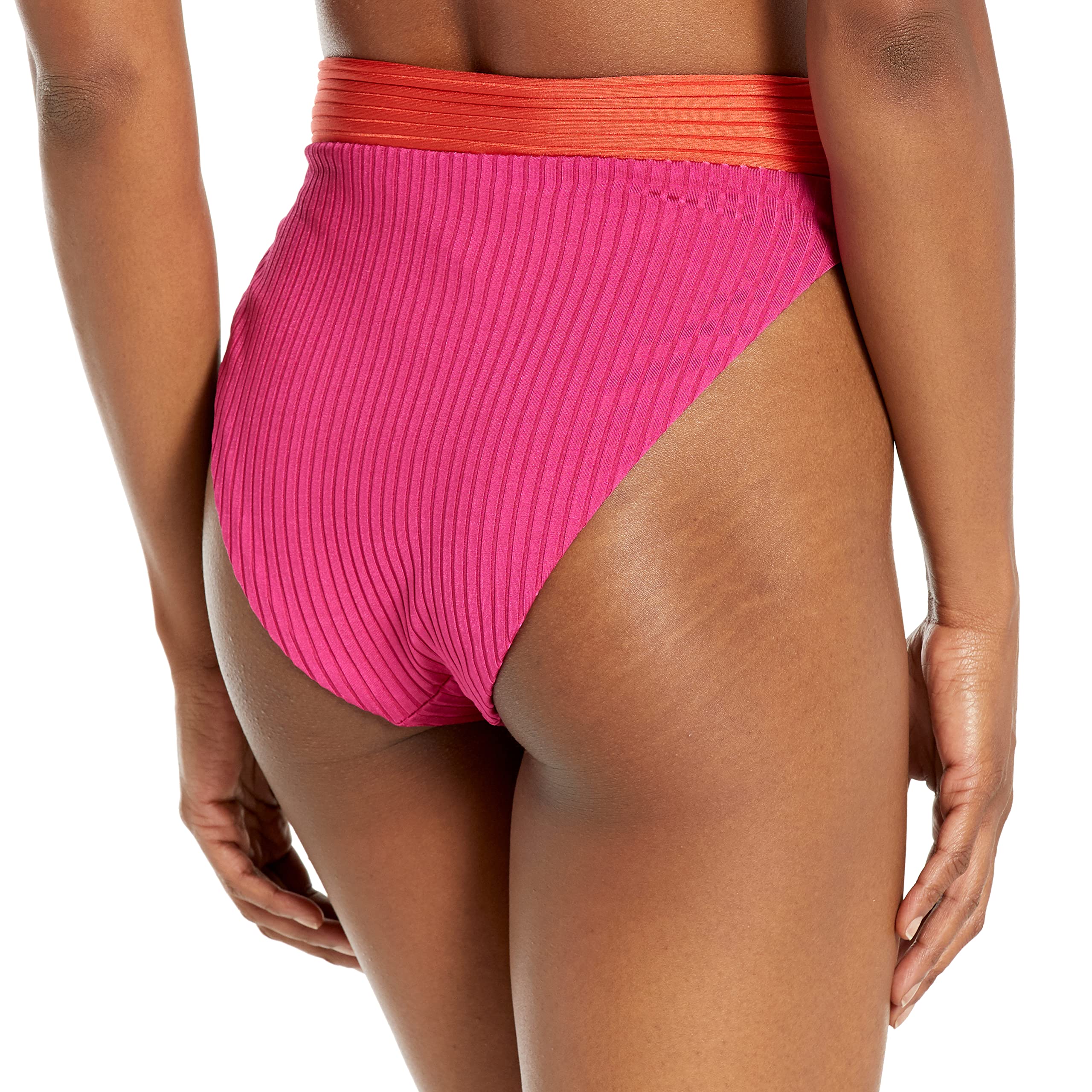 Trina Turk Women's Standard Olympia Ribbed High Waist Bikini Bottom-Cheeky Coverage, Swimwear Separates, Pink, 10