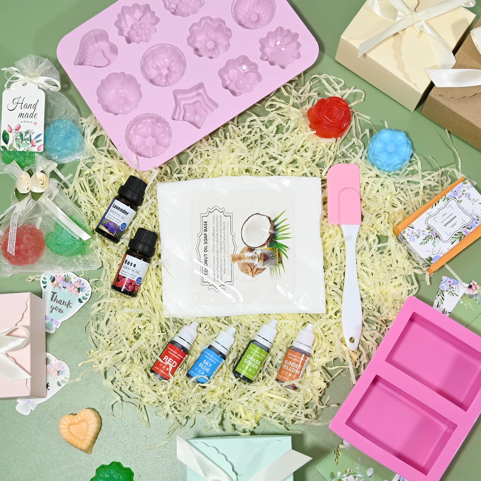 Soap Making Kit for Beginner with 1.1 lb Soap Base, DIY Soap Making Supplies for Adults with Exquisite Packaging Accessories