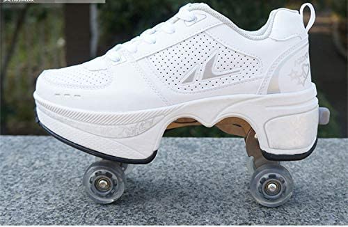 sanheng fire Deformation Parkour Shoes Four Rounds of Running Shoes Roller Skates (High Tea, 36)
