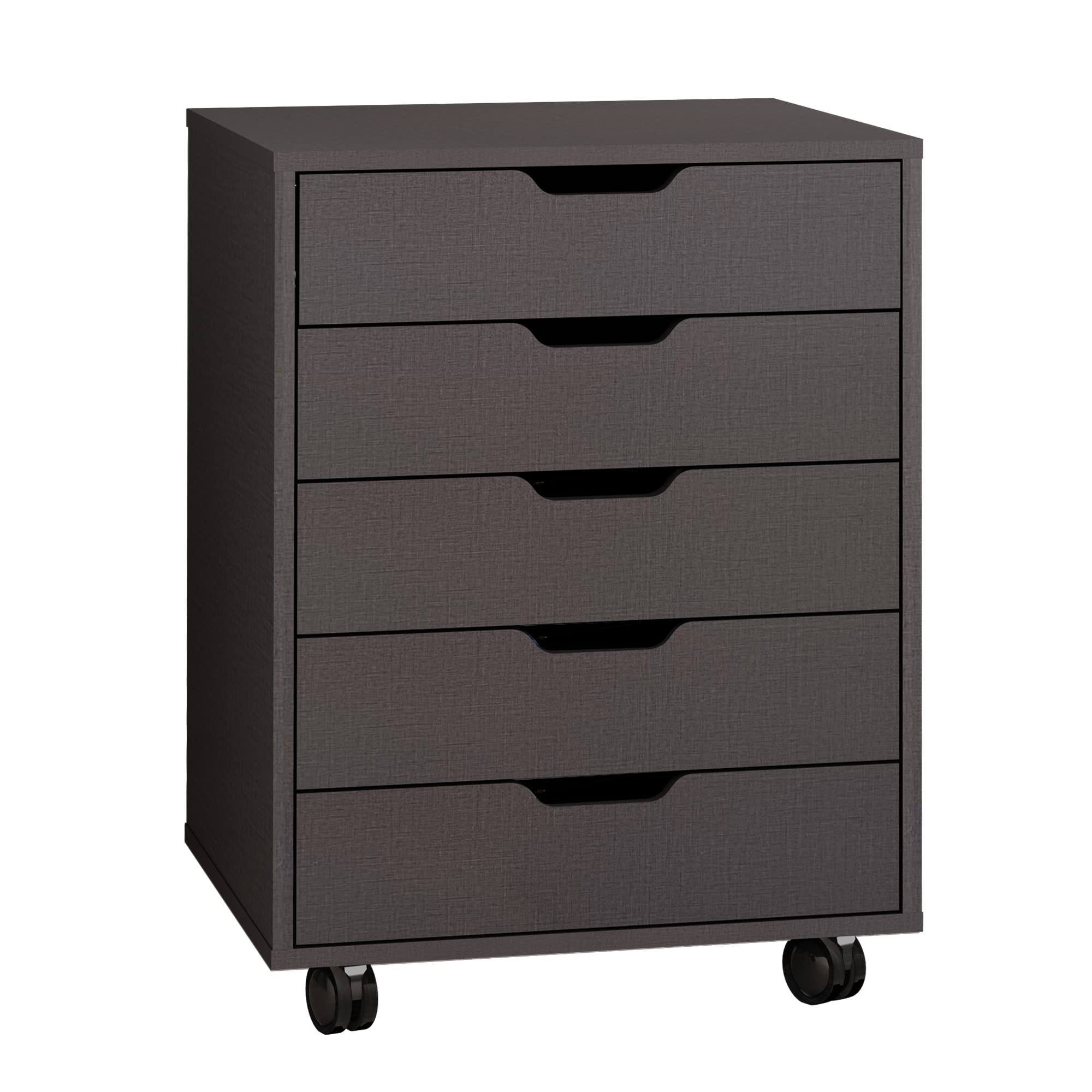 SANYOAC 5 Drawer Chest, Mobile File Cabinet with Wheels, Wood Storage Cabinets, Home Office Storage Cabinet, Mobile Lateral Printer Stand with Removable Wheels(Grey)