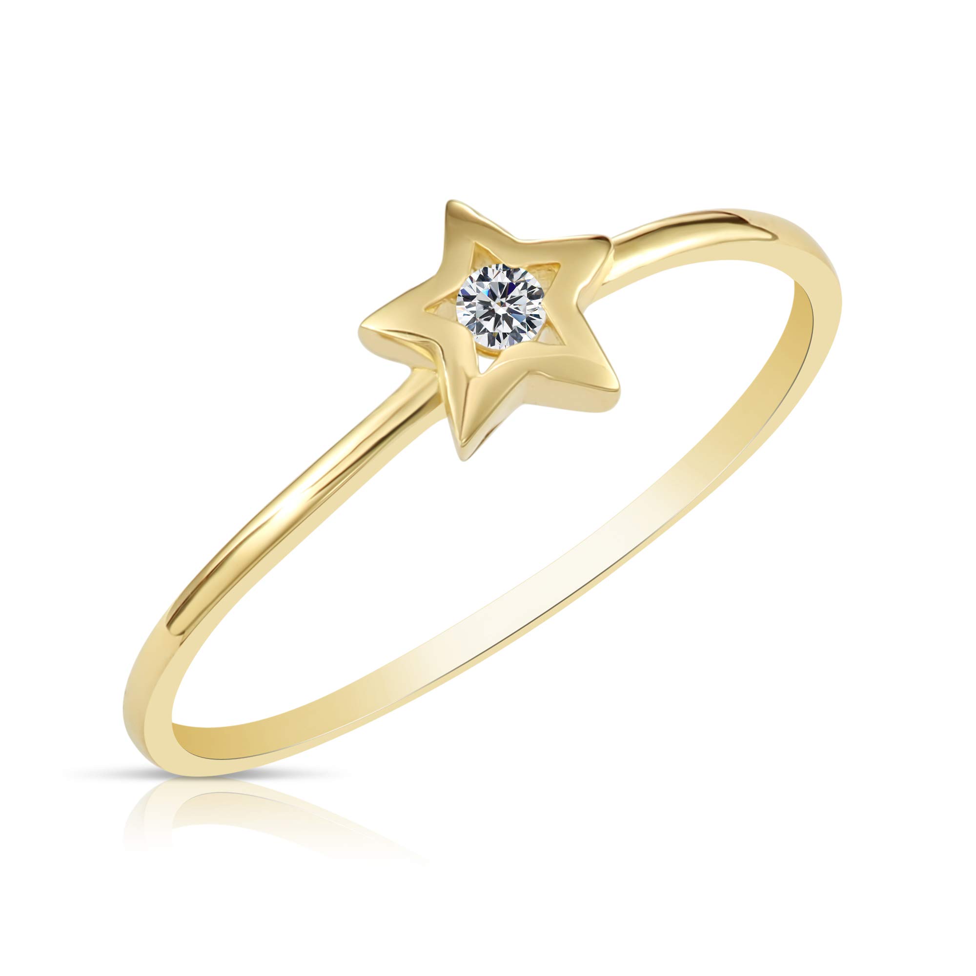 TILO JEWELRY 10k Yellow Gold Star Ring with Solitaire CZ (6)