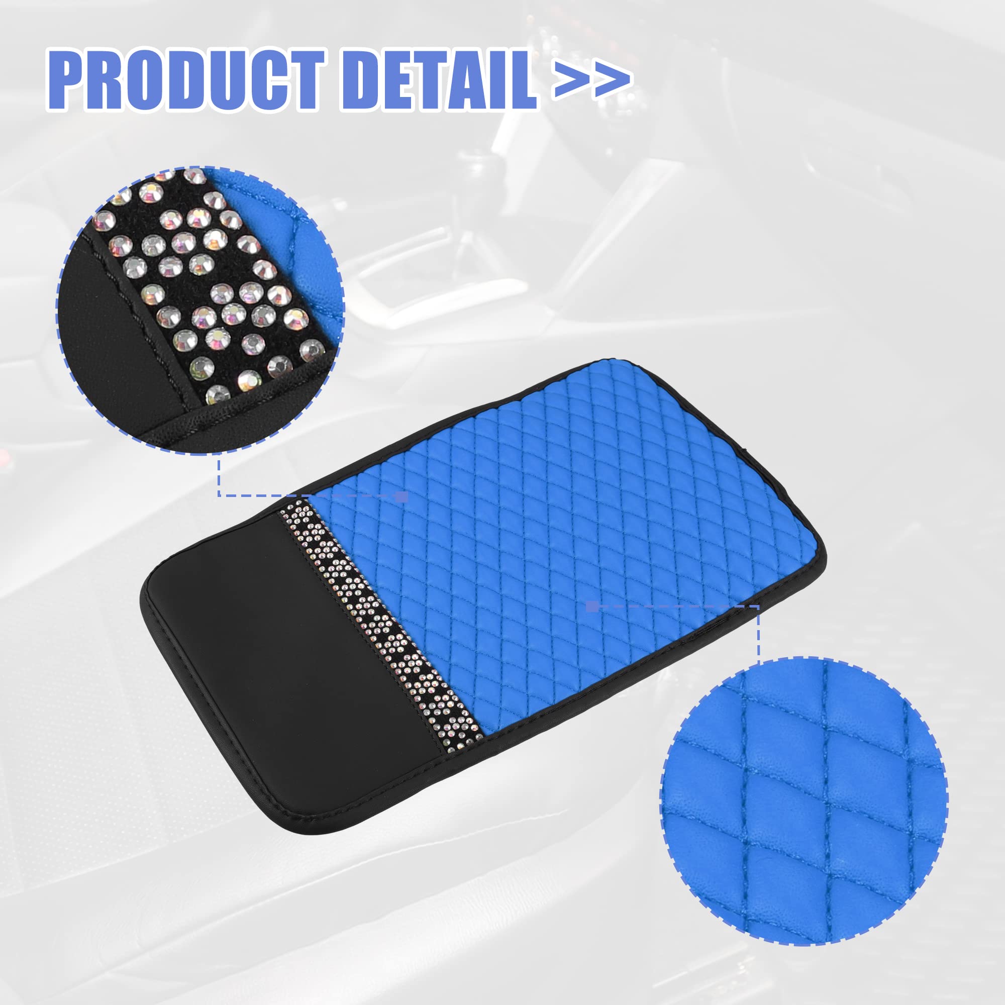 X AUTOHAUX Universal Car Center Console Lid Protector Car Armrest Cushion Waterproof PU Leather Armrest Seat Box Cover Pad for Vehicle Blue