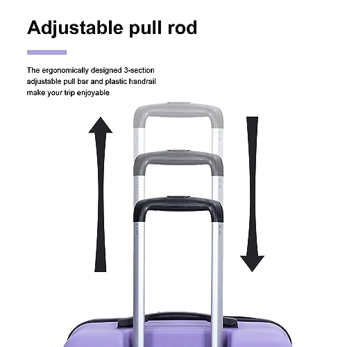 Tripcomp 3 Piece Luggage Sets, PC Lightweight Expandable Suitcase with Two Hooks, Spinner Wheels, TSA Lock, Purple (20/24/28)