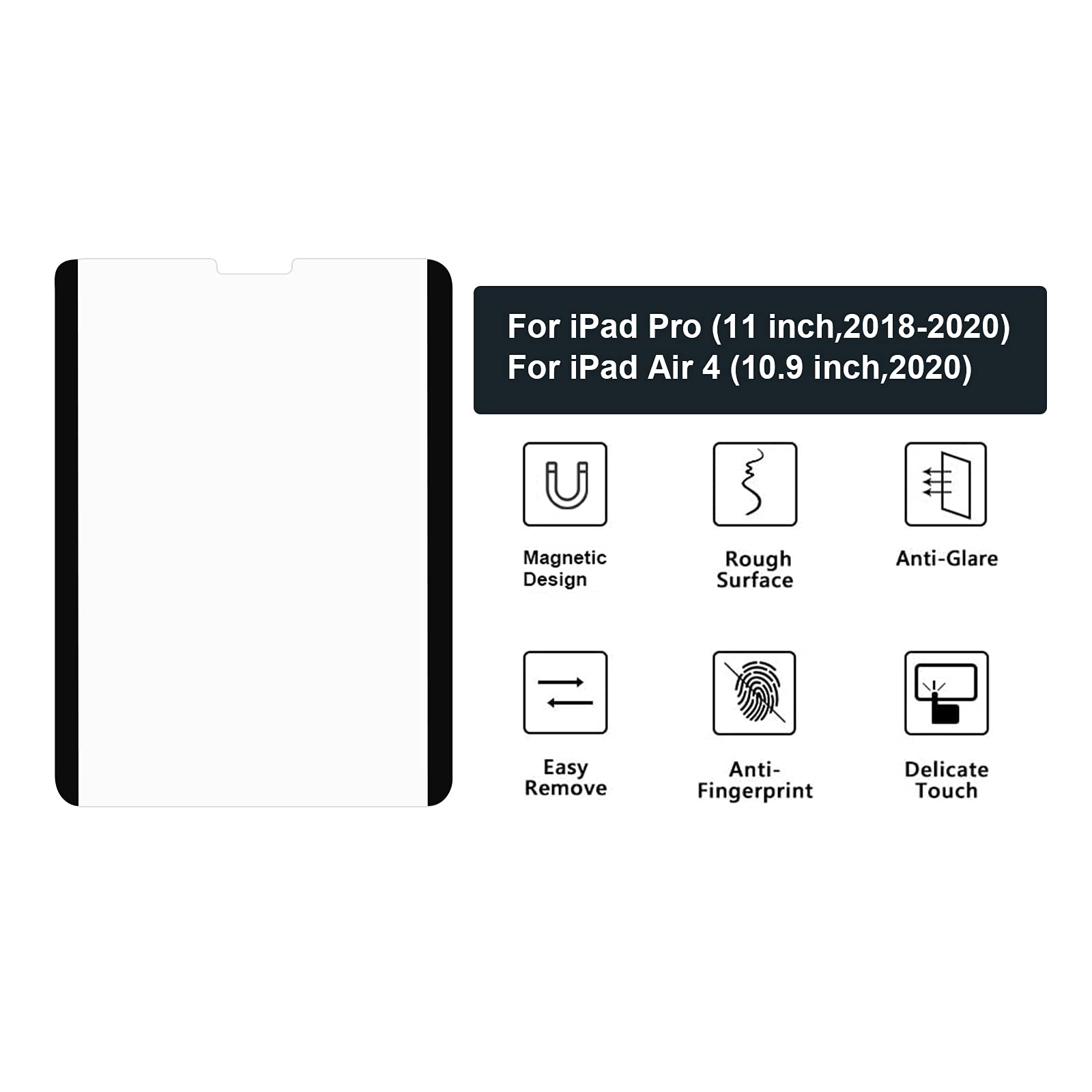Magnetic Paper Feels Texture Screen Protector for iPad Pro 11 inch (2021 &2020 &2018) All Model/iPad Air 4(10.9 inch 2020), Removable Easy On/Off Matte Screen Film for iPad Pro 11 inch M1 2021