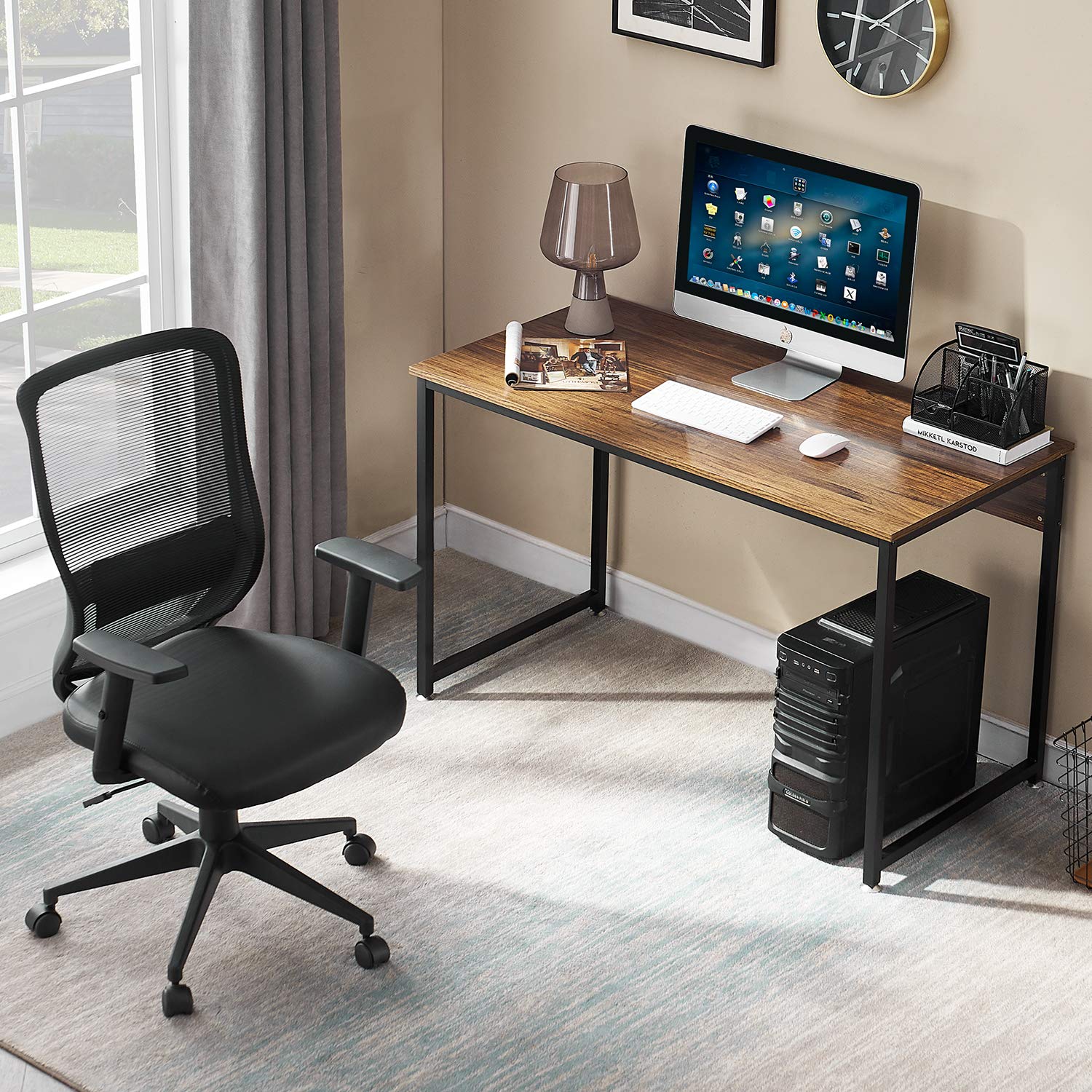 VECELO 47” Computer Desk Home Office Writing Laptop Table for Study Studio Work, Brown