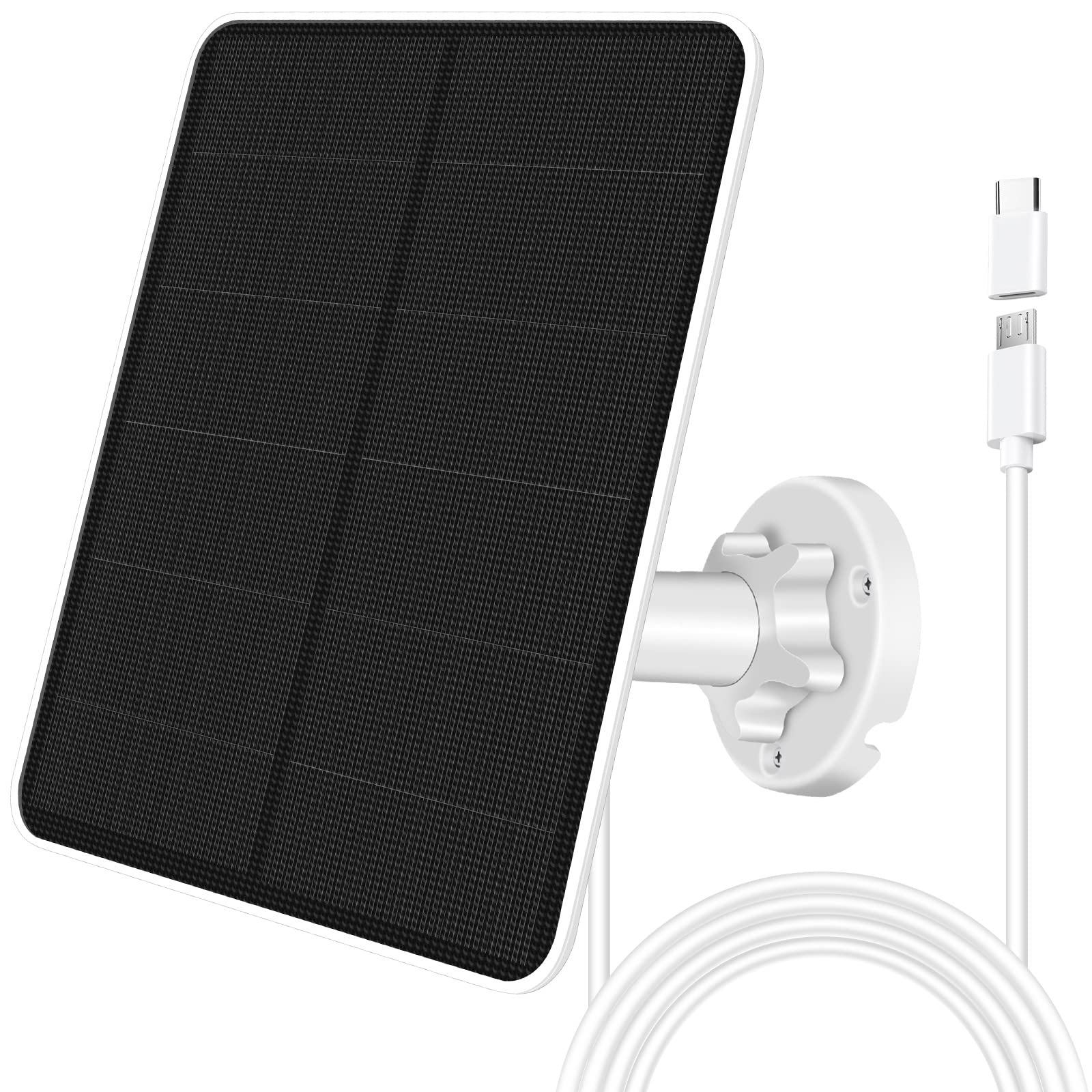 Solar Panel for Security Camera,7W Camera Solar Panel with Micro USB & USB-C Port,IP65 Waterproof Security Camera Solar Panel for DC 5V Rechargeable Battery Camera,9.8Ft Charging Cable(1 Pack)