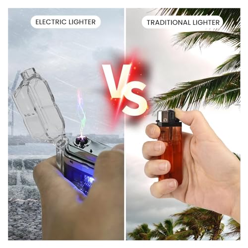 USB Electronic Lighter, Waterproof and Windproof Rechargeable Lighter,Transparent Pink Flash Electric Lighter, Suitable for Camping, Hiking, USB Charging Cable (Color : C3)