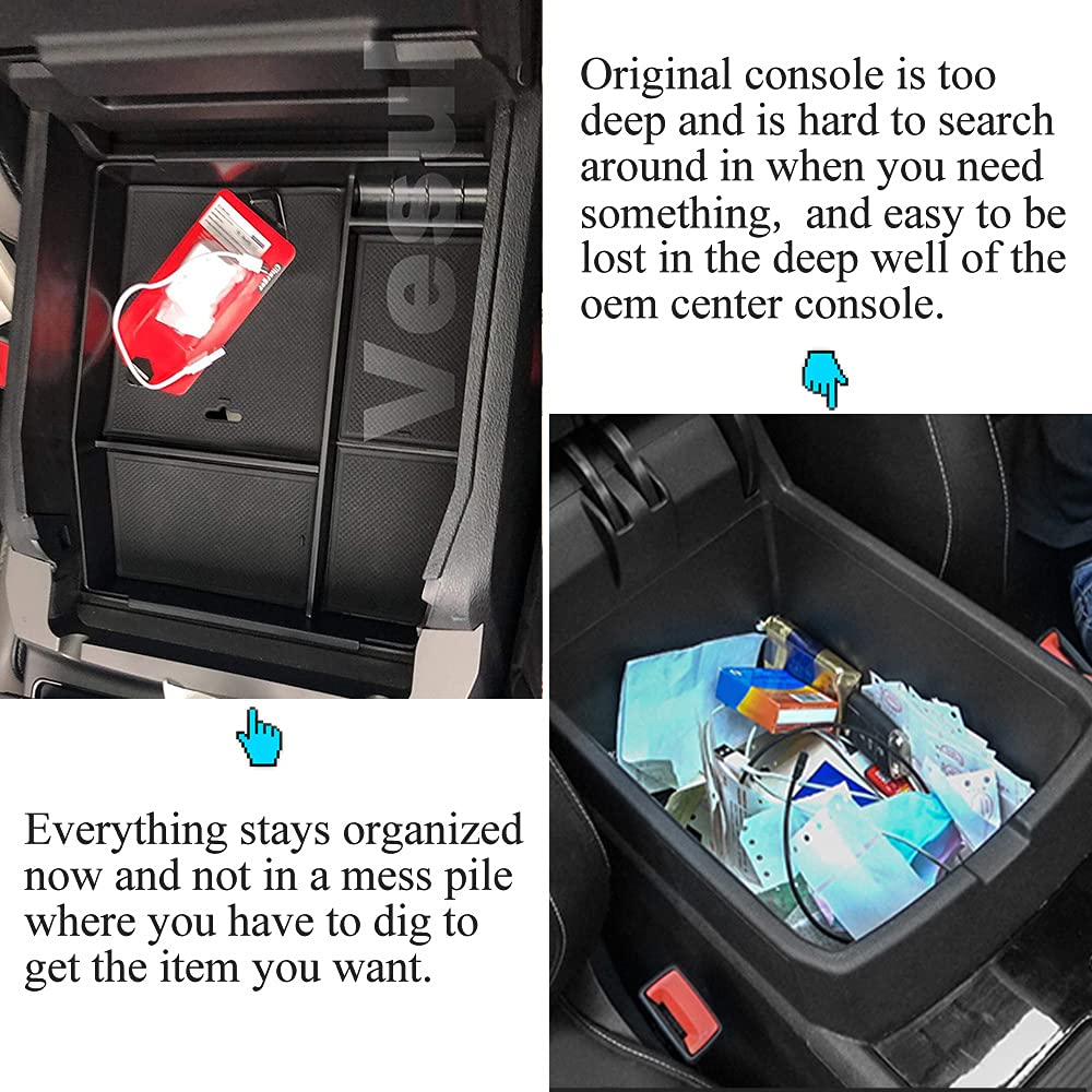 Vesul Center Console Armrest Storage Box Compatible with Ford F-150 F150 2015 2016 2017 2018 2019 ABS Tray Insert Organizer Glove Pallet