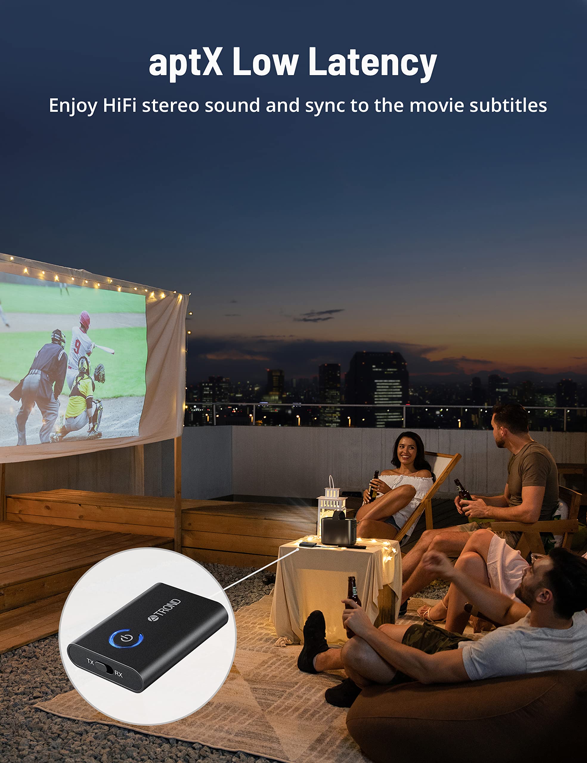 TROND 5 Widely Spaced Outlets with 3 USB Ports(1 USB C)+TROND Bluetooth 5.2 Transmitter Receiver, 2-in-1 Bluetooth Adapter for TV to Airpods or Wireless Headphones, Low Latency