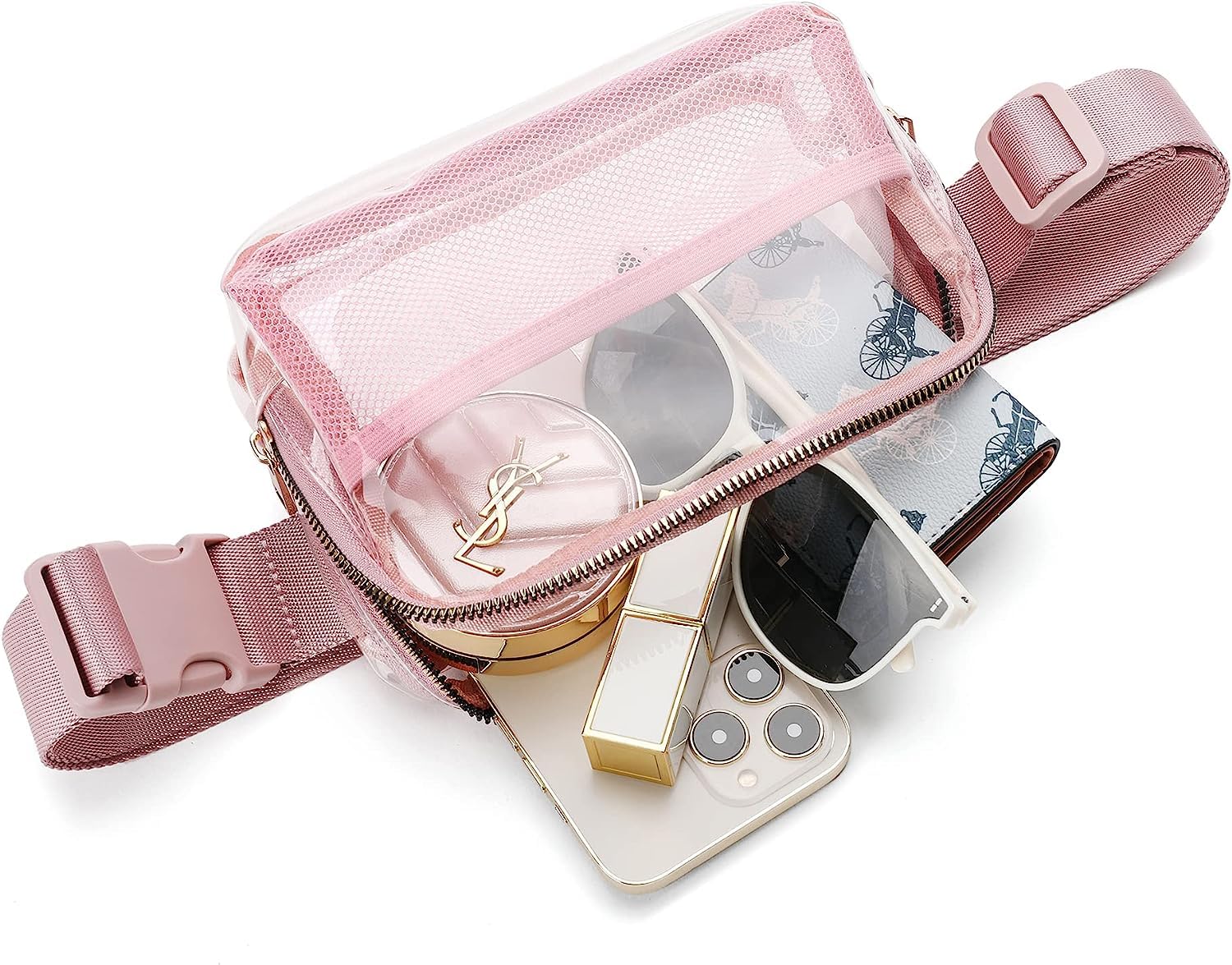 Stadium Approved Clear Water Proof Fanny Pack Waist Bag with Adjustable Strap, Festivals, Hiking, Concerts and Travel - Pink