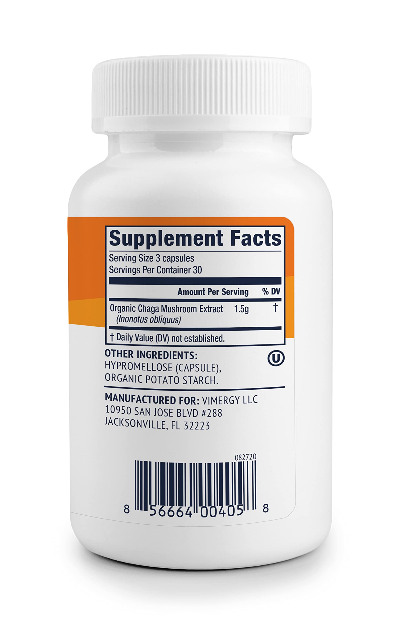Vimergy Chaga Mushroom Capsules, 30 Servings – Real Mushroom Herbal Supplement for Cardiovascular Support - Kosher, Non-GMO, Gluten-Free, Vegan, Paleo - 100% Pure Chaga with Zero Fillers (90 Count)