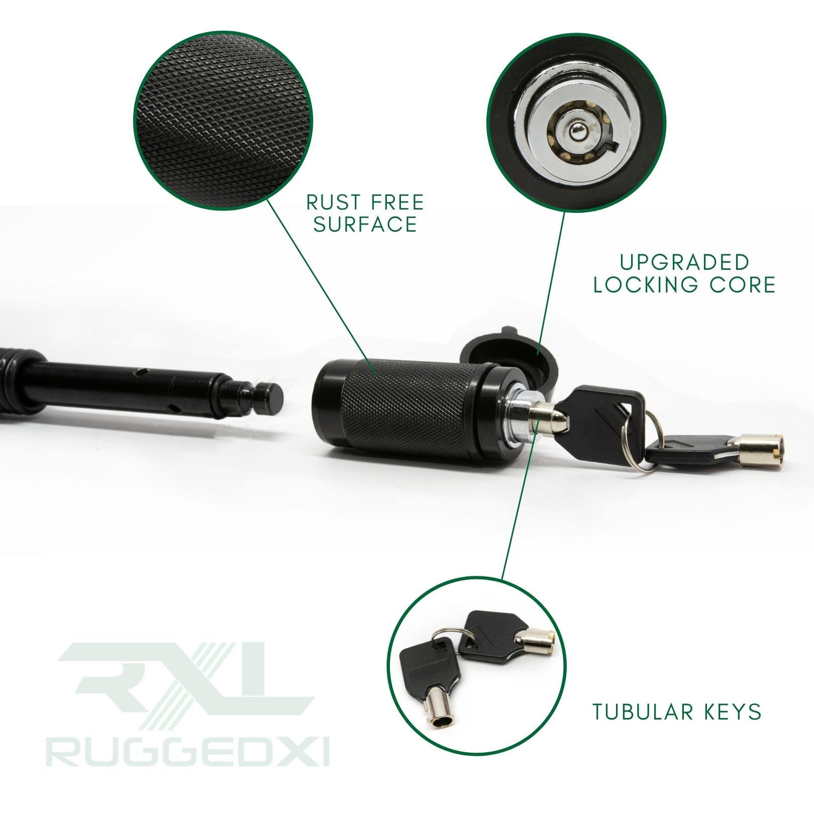 Tiger Lock 5/8" Black Trailer Hitch Locking Pin - Anti-Rattle Tow Hitch Receiver Lock, fits Class III - V Hitches with 2" and 2.5" Receivers