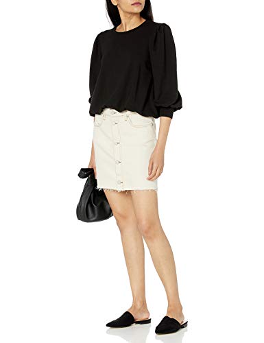 The Drop Women's Leona Short Puff Sleeve Crew Neck French Terry Sweatshirt, Black, L