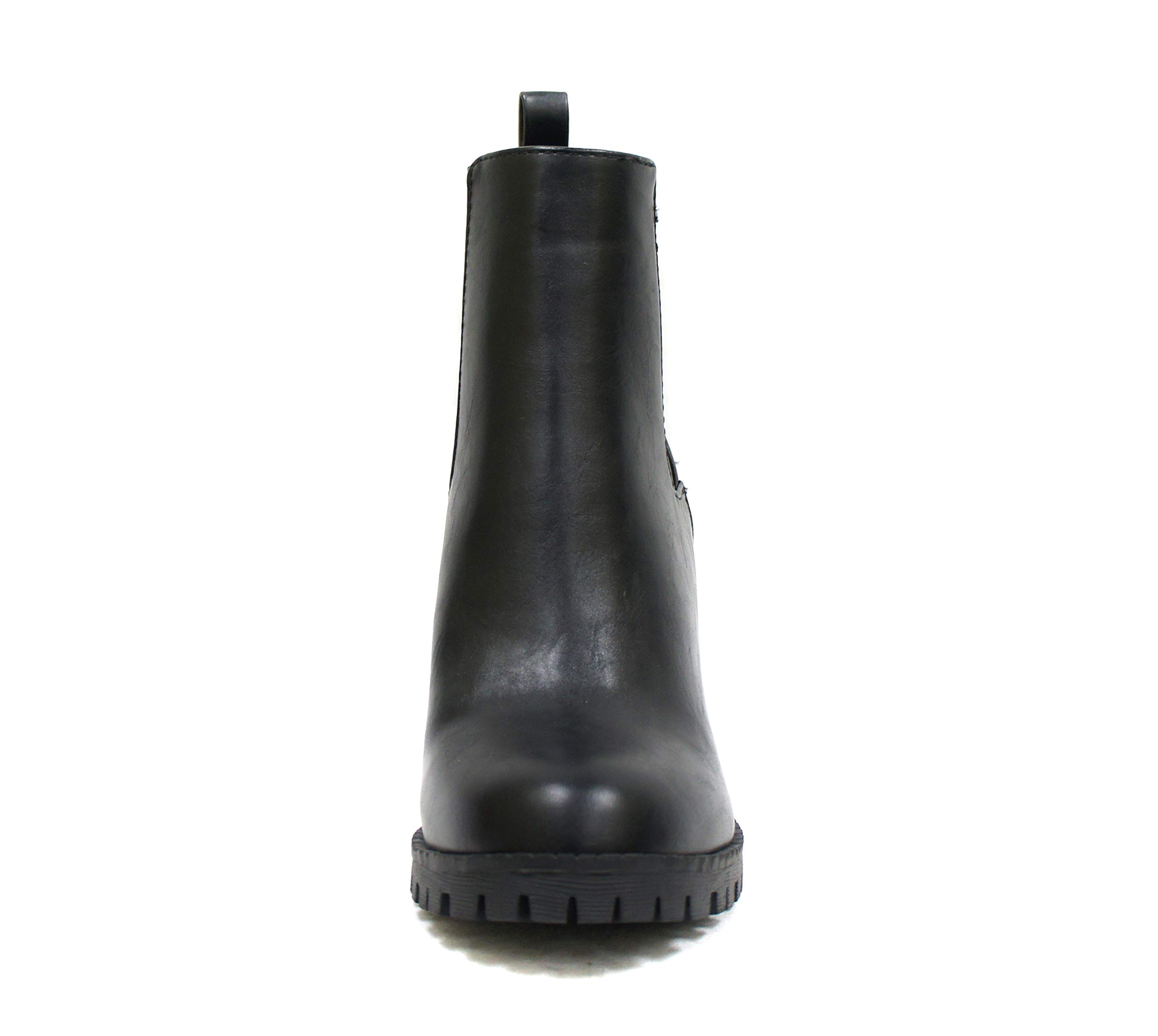 Soda Glove - Ankle Boot w/Lug Sole Elastic Gore and Chunky Heel (7.5, Black (PU))