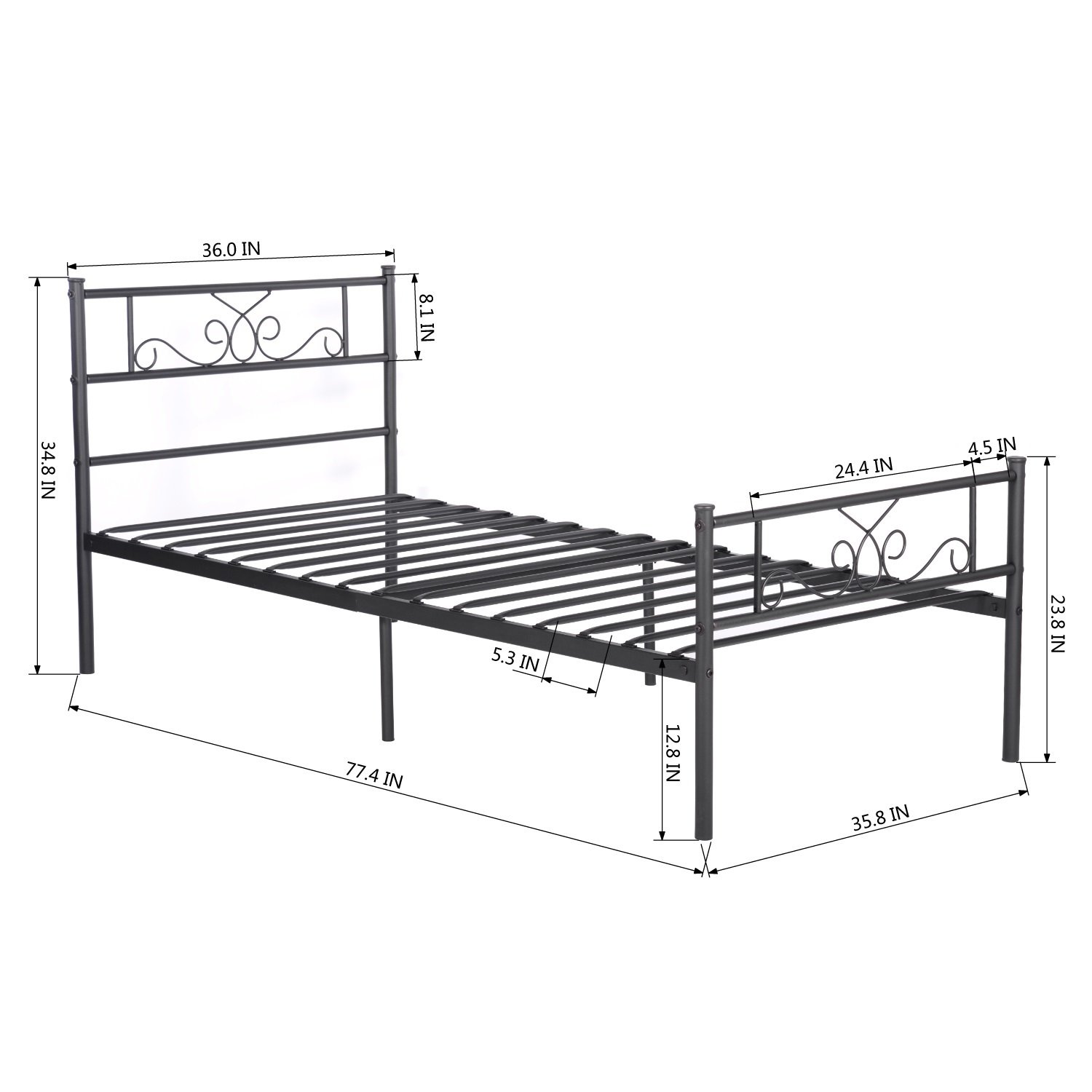 Weehom 12.7 Inches Metal Platform Bed Frame/Sturdy Strong Steel Noise Free/None Slip Mattress Foundation/No Box Spring Needed/Platform Twin Size Bed Black