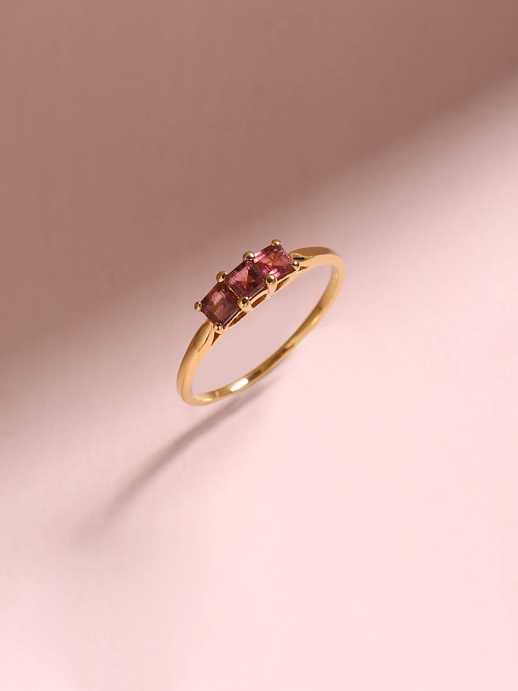 YoTreasure 0.45 Ct. Pink Tourmaline Solid 10k Yellow Gold 3 Three Stone Engagement Ring