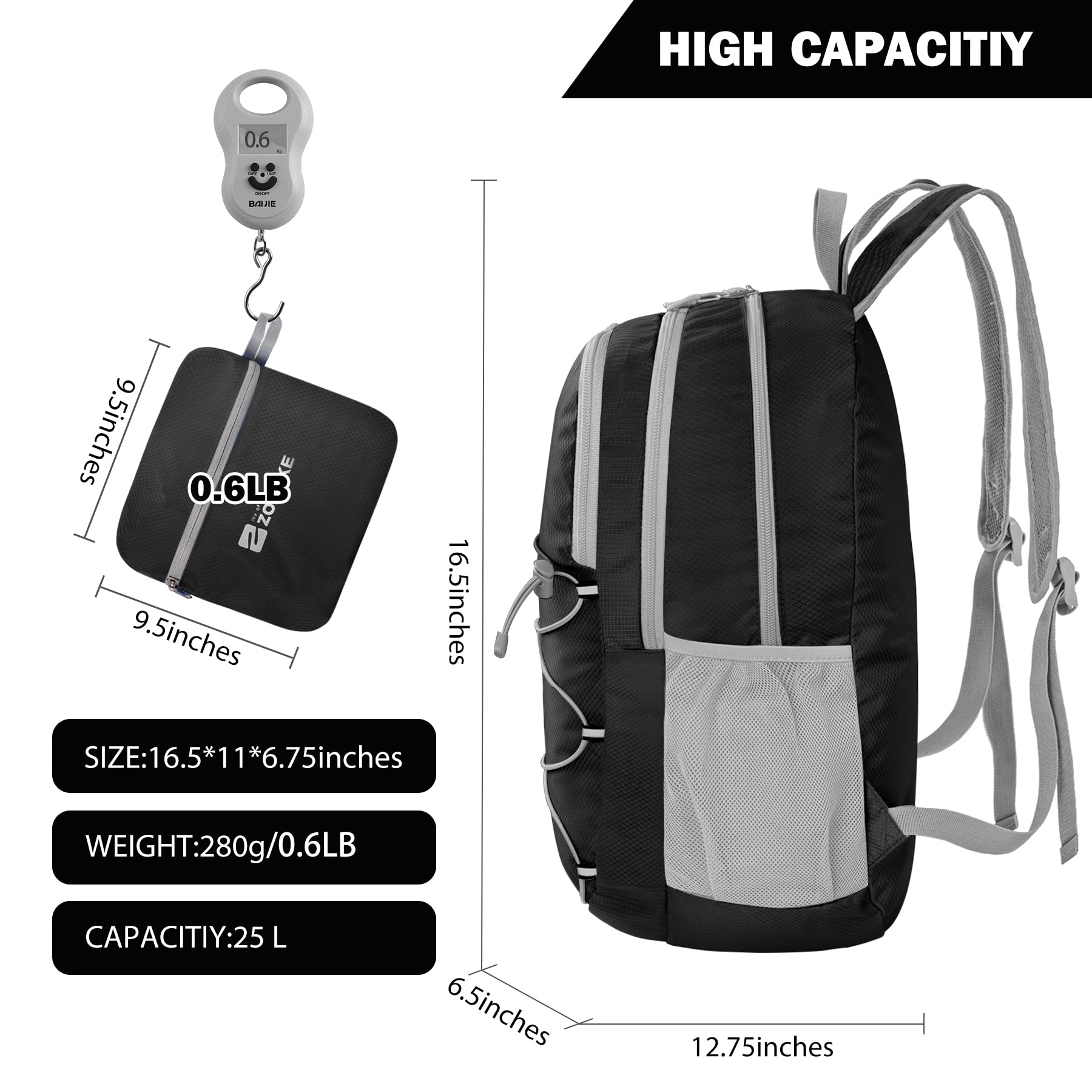 ZOMAKE Lightweight Packable Backpack 28L - Foldable Backpack Water-Resistant Collapsible Backpack Light Daypack for Hiking(Yellow)