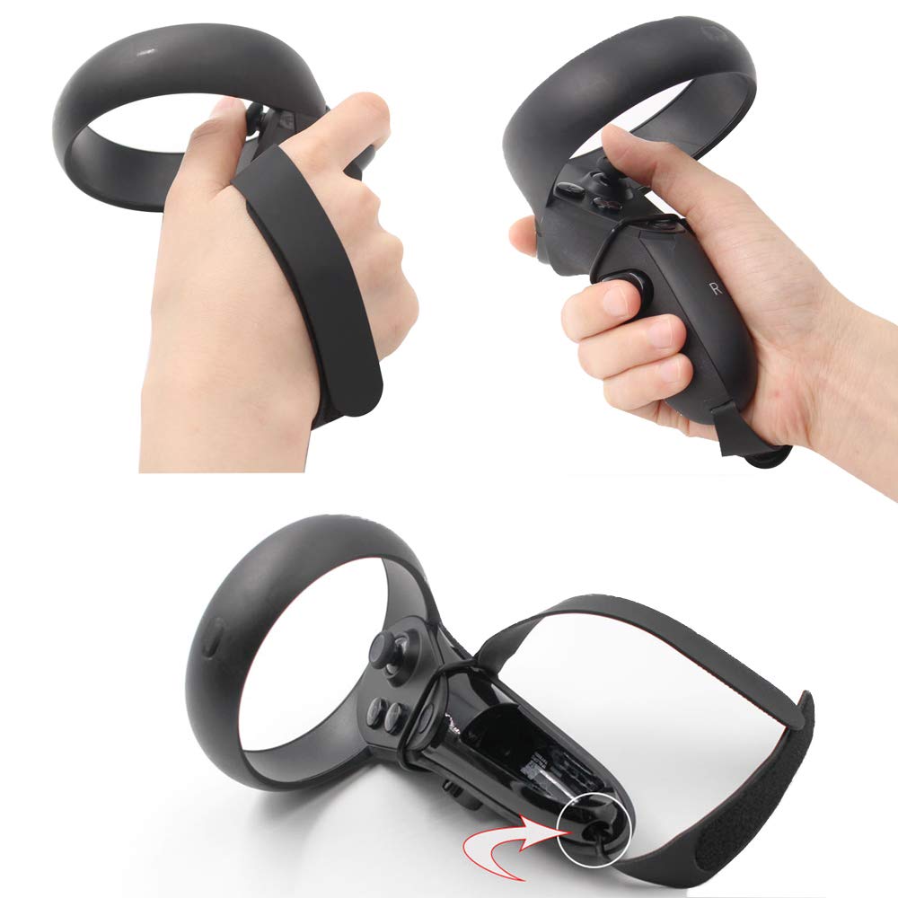 Touch Controller Grip Cover & Adjustable Knuckle Strap for Oculus Quest/Oculus Rift S Anti-Throw Wrist Straps Handle Protective Sleeve (Black)