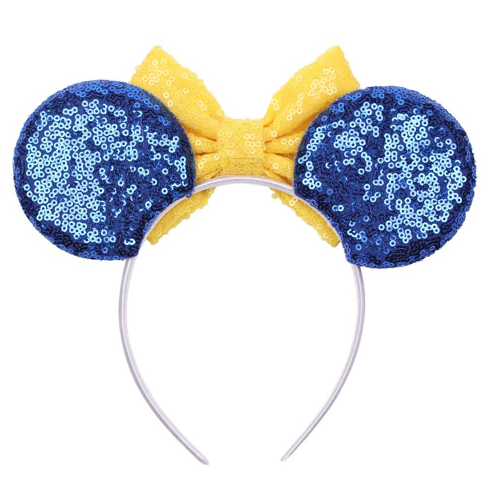 YanJie Snowwhite Mouse Ears Headband, SequinSparkle Bow Hairband Hair Accessories Costume(Yellow)