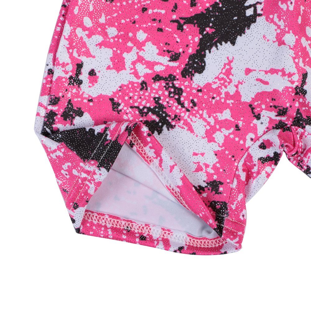 TFJH E One-Piece Sparkle Dancing Gymnastics Biketard Leotard with short for Little Girls 9-10Y HotPink 150