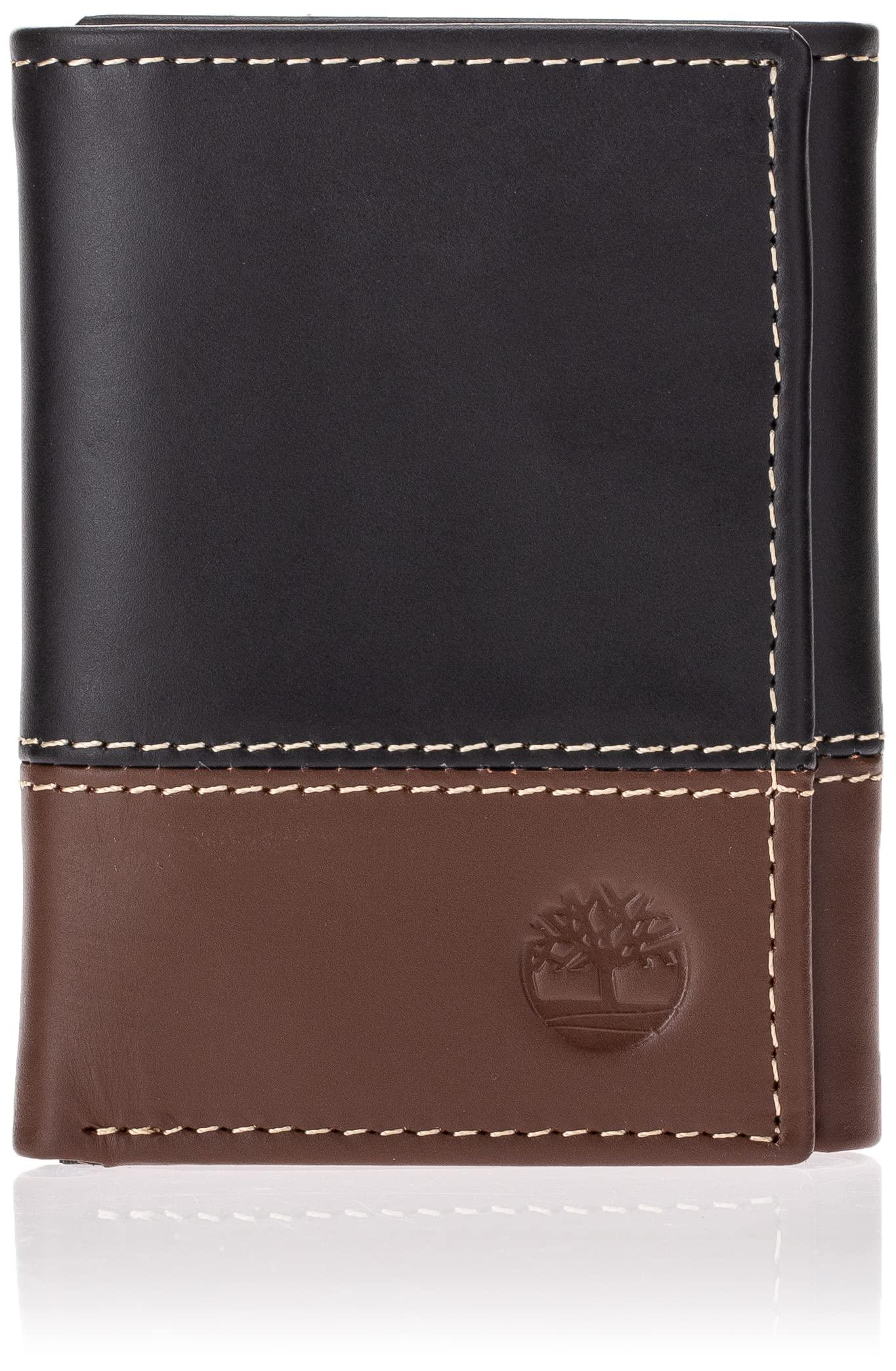 Timberland mens Leather Trifold Wallet With Id Window, Black/Brown (Hunter), One Size