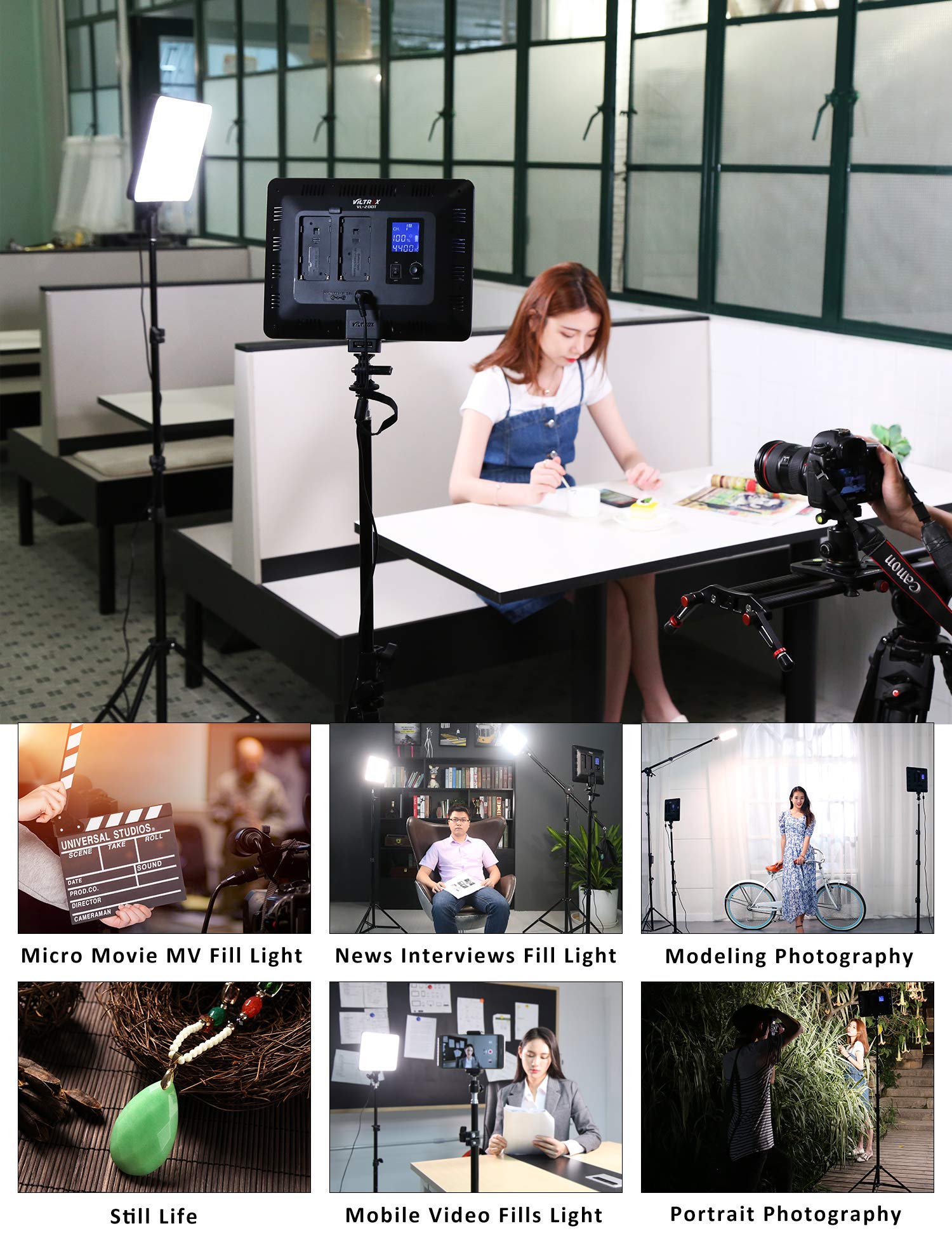VILTROX Bi-Color LED Video Light Panel Lighting Kit Includes: 3300K-5600K CRI 95 LED Light Panel with Hot Shoe Adapter/Light Stand/Remote Controller and AC Adapter