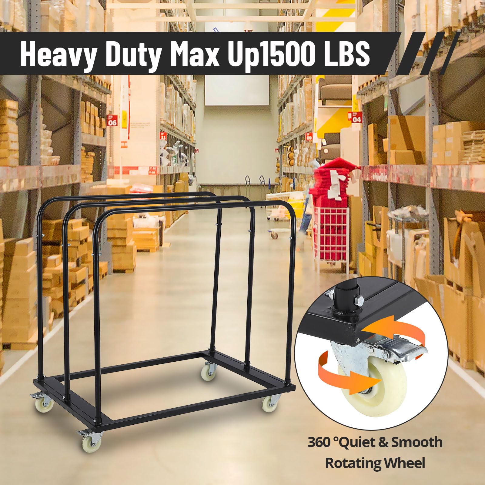 Steel Panel Truck, 1500 LBS Panel Dolly Cart with 5" Swivel Casters and 36.02" x 24.02" Deck, Heavy-Duty Drywall Sheet Cart, Handling Wall Panel, Sheetrock, Lumber for Garage, Home, Warehouse