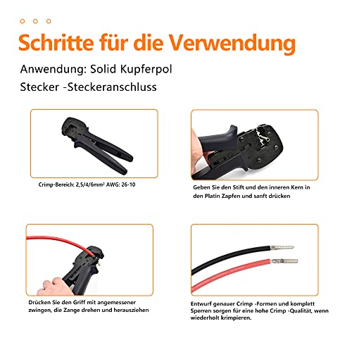 Solar PV Cable Crimping Tool for Solar Connectors, AWG14/12/10/8, 2.5/4/6/10mm2, Solar Crimper (black)